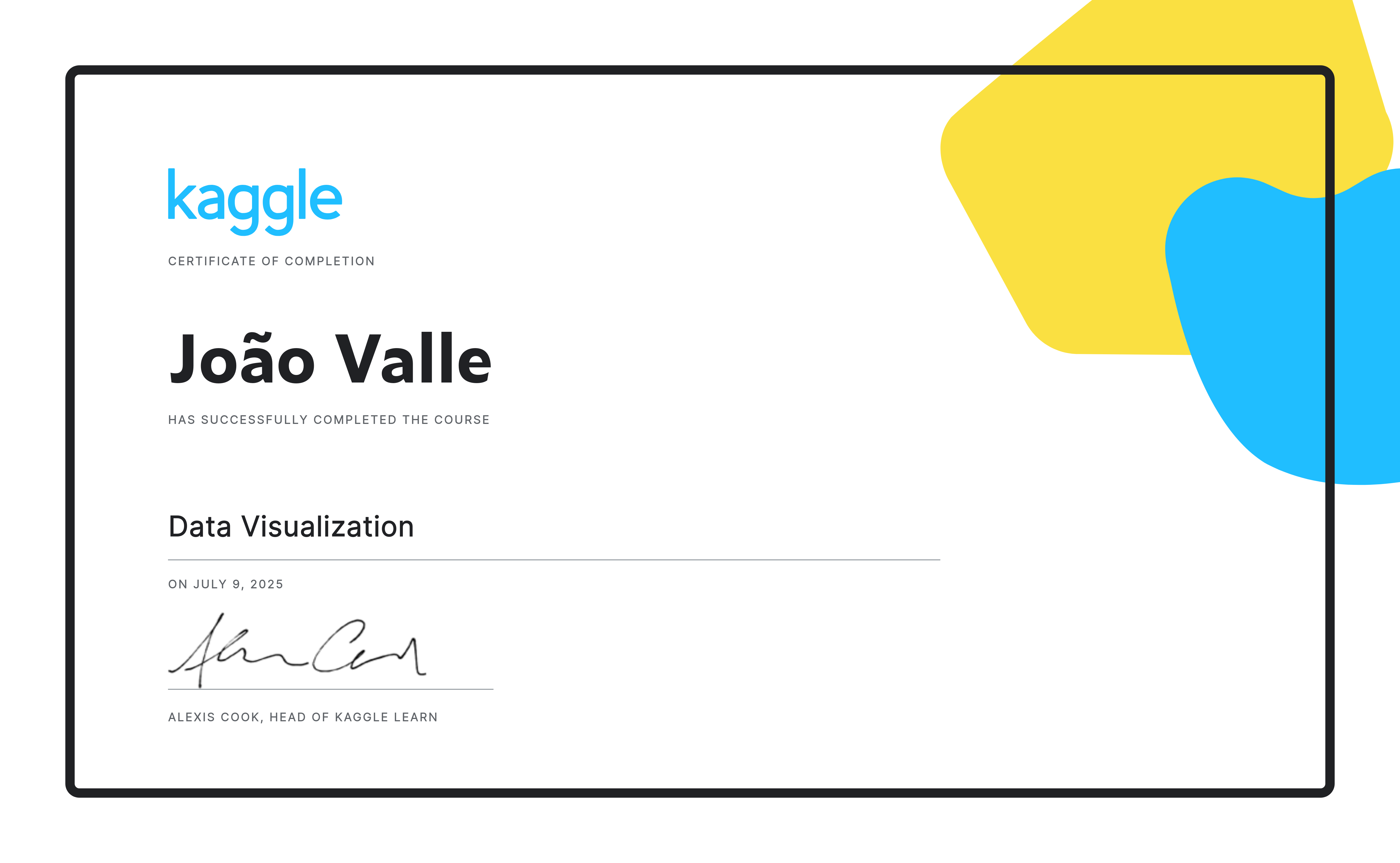 João Valle completed the Data Visualization course on Kaggle!