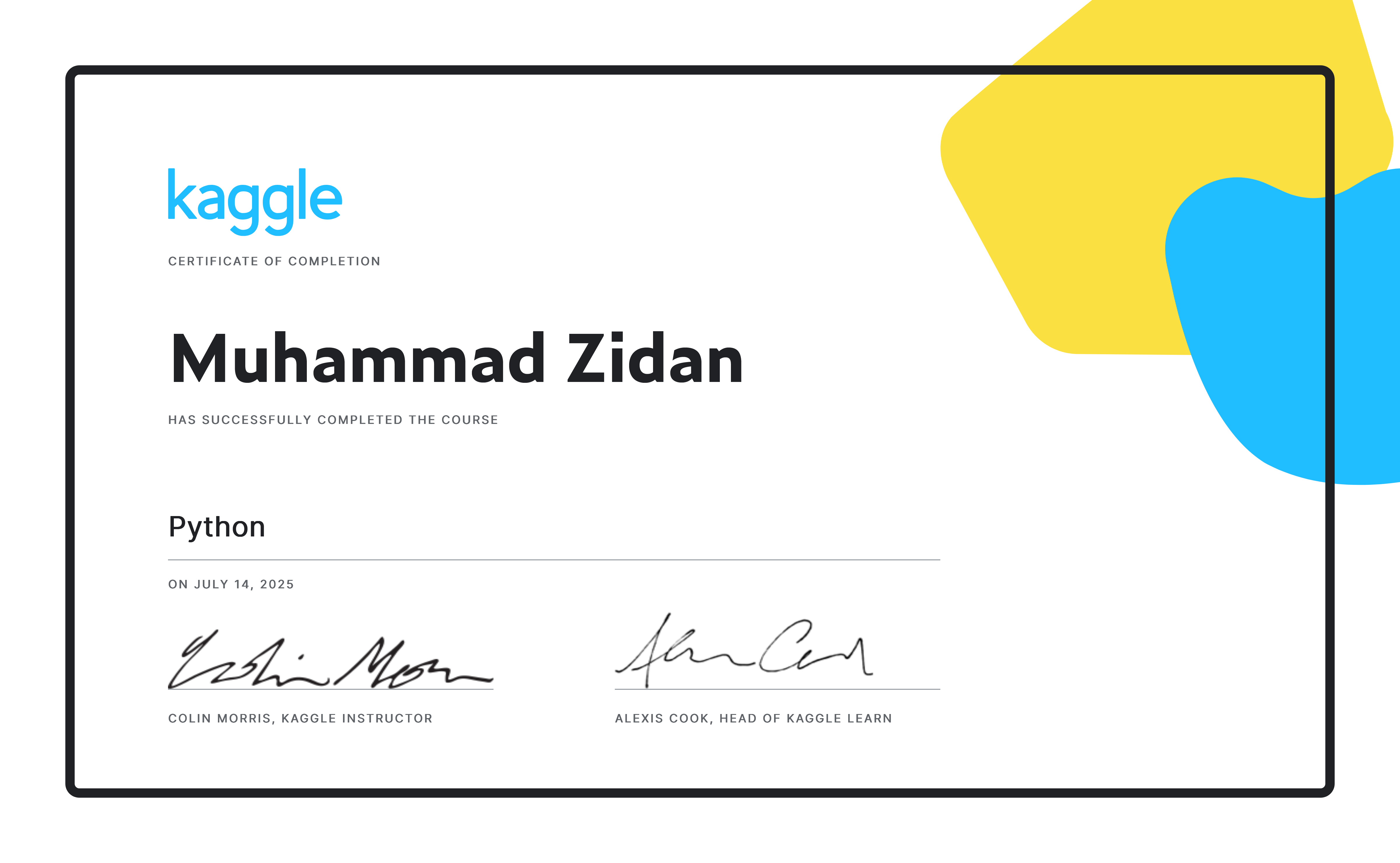 Muhammad Zidan completed the Python course on Kaggle!