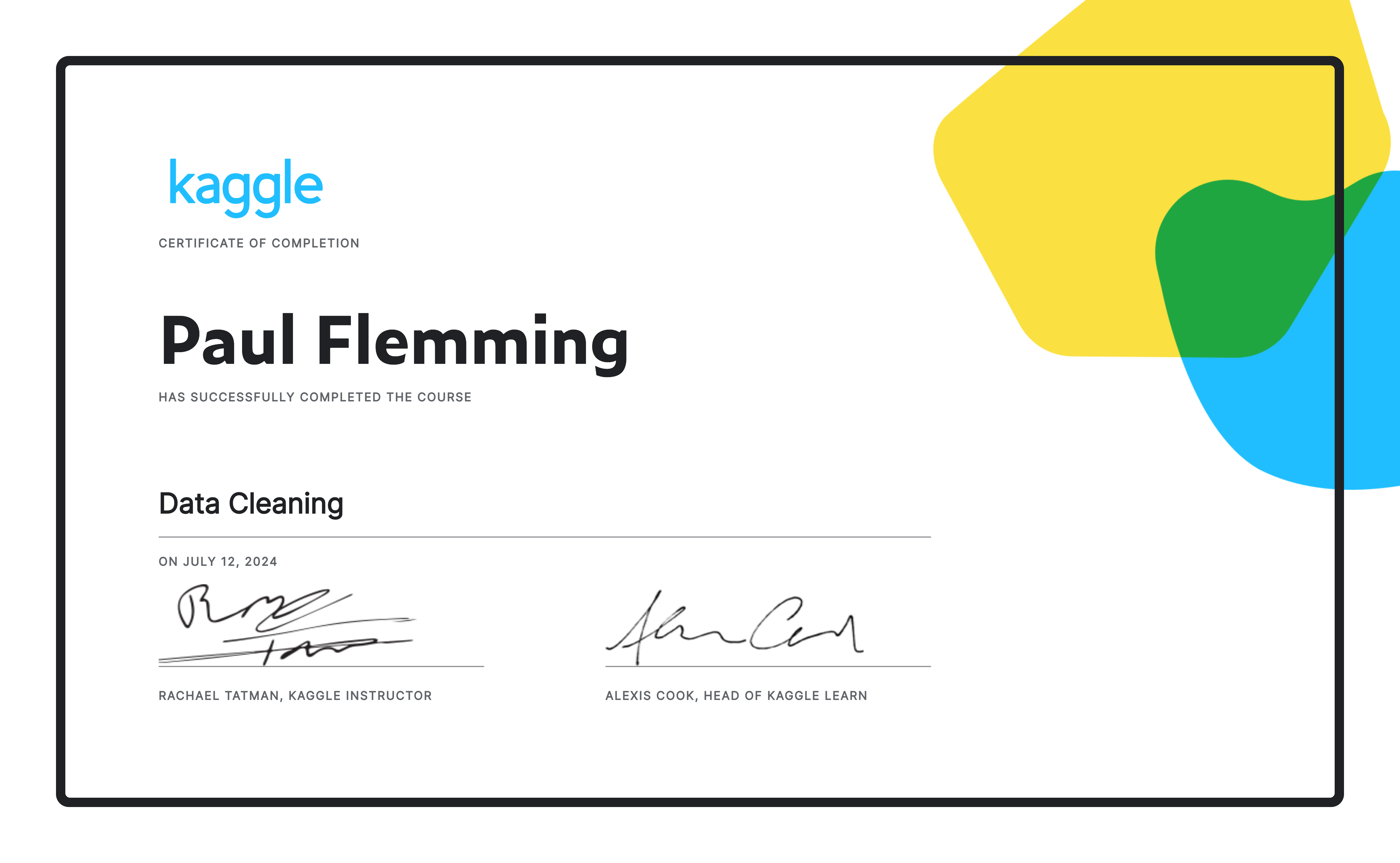 Paul Flemming completed the Data Cleaning course on Kaggle!