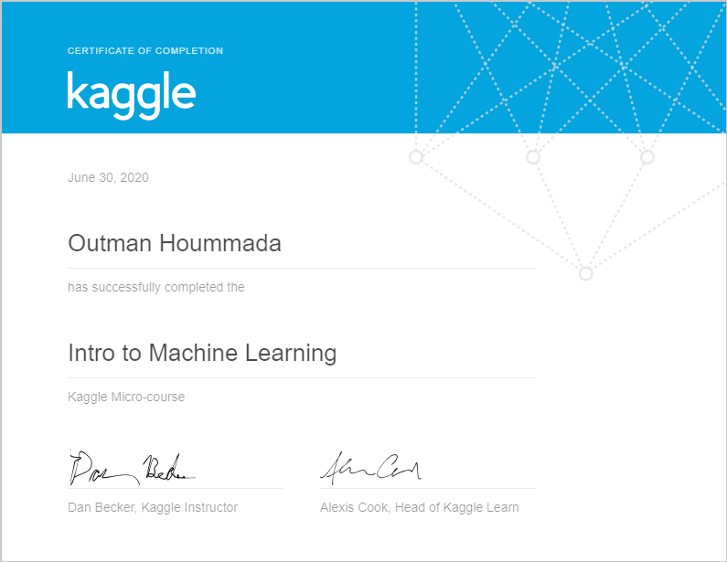 Outman Hoummada completed the Intro to Machine Learning course on Kaggle!