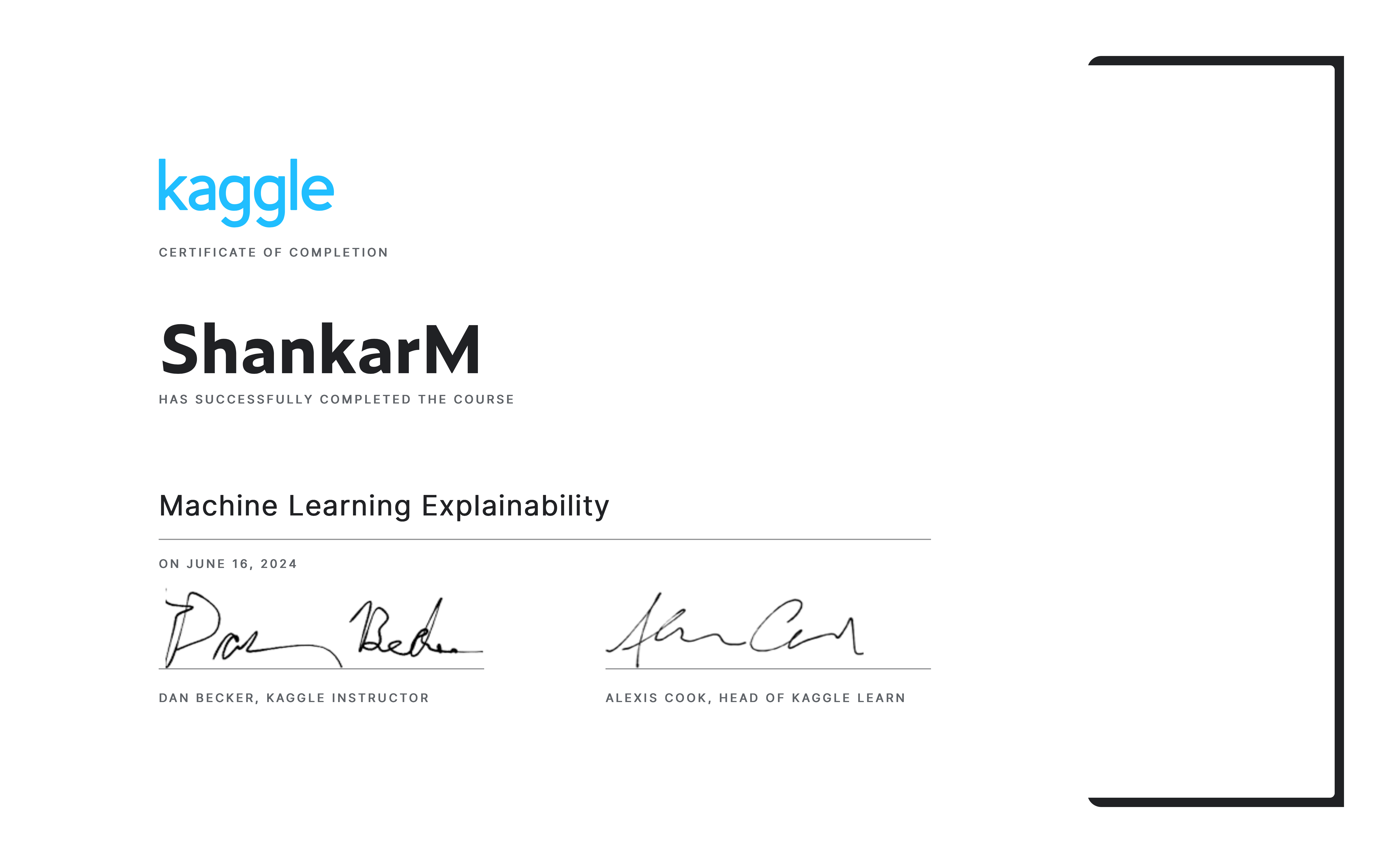 ShankarM completed the Machine Learning Explainability course on Kaggle!