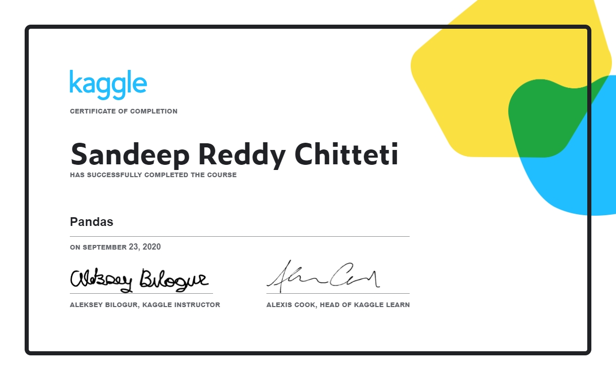 Sandeep Reddy Chitteti Completed The Pandas Course On Kaggle 