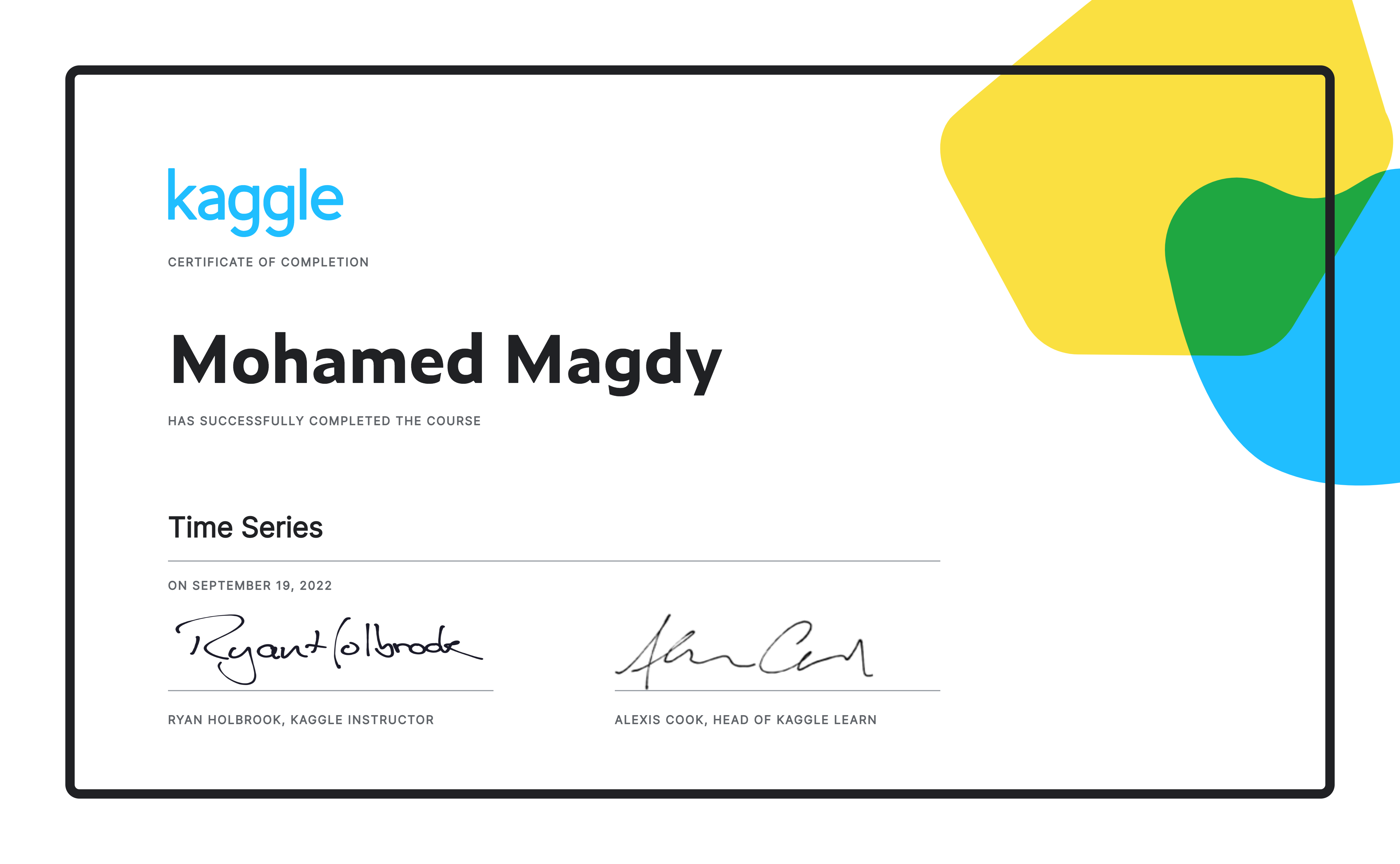 Mohamed Magdy completed the Time Series course on Kaggle!