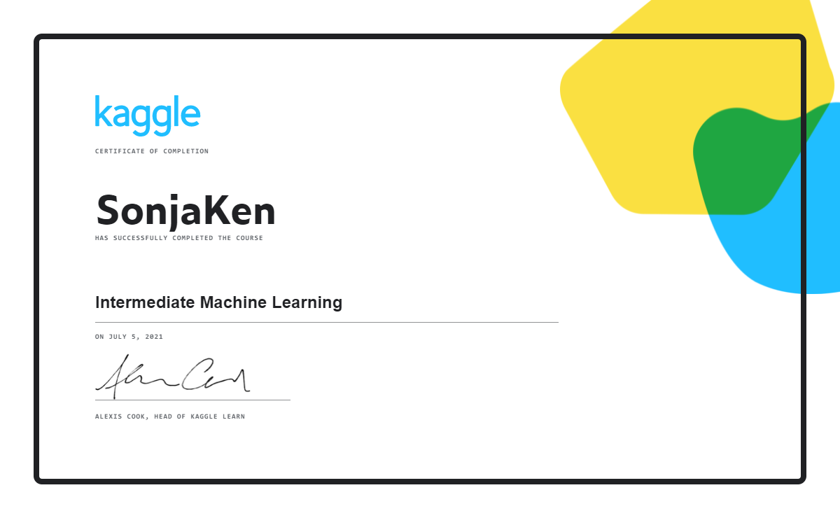 SonjaKen completed the Intermediate Machine Learning course on Kaggle!