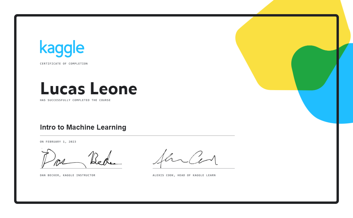 Lucas Leone completed the Intro to Machine Learning course on Kaggle!