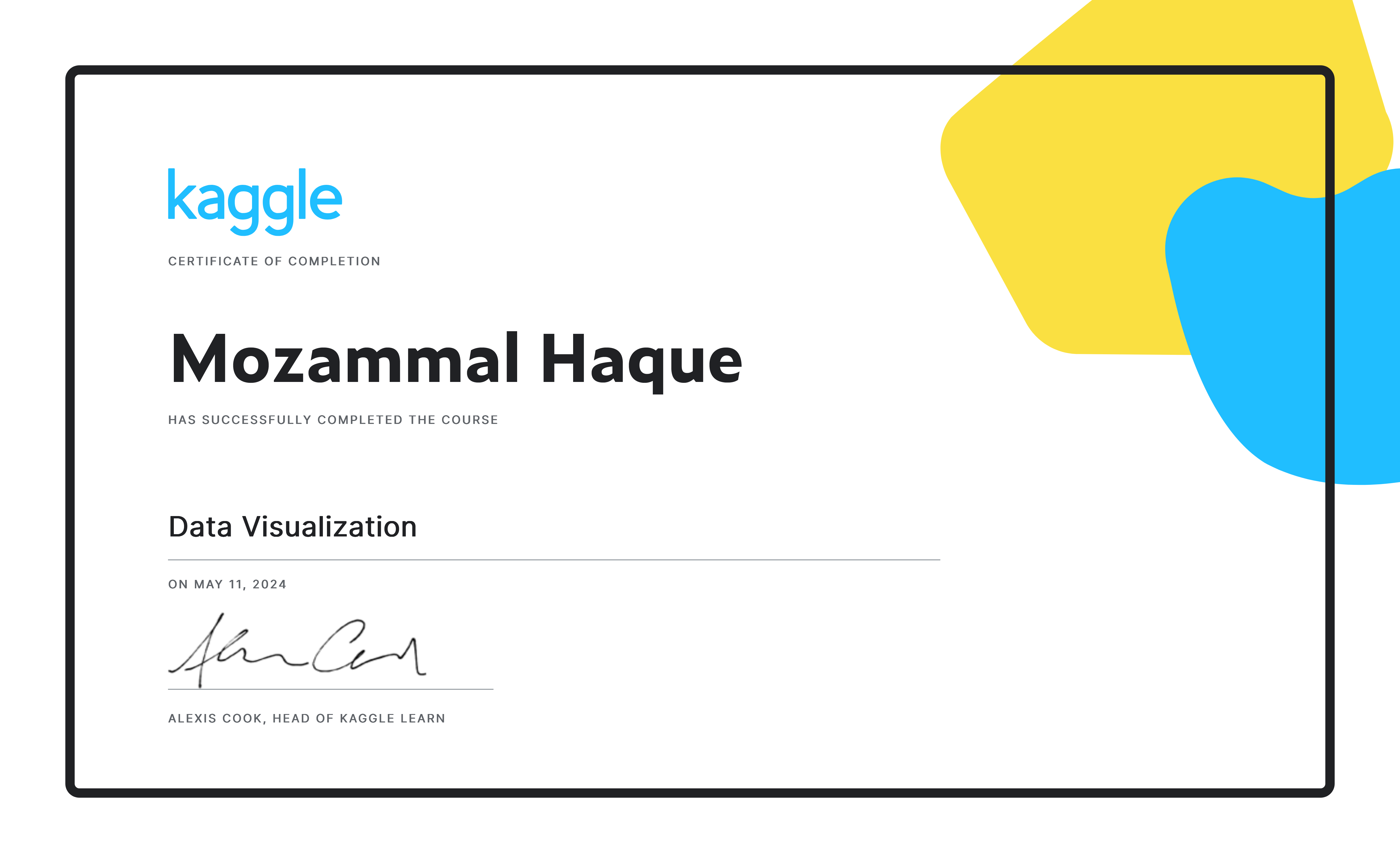 Mozammal Haque completed the Data Visualization course on Kaggle!