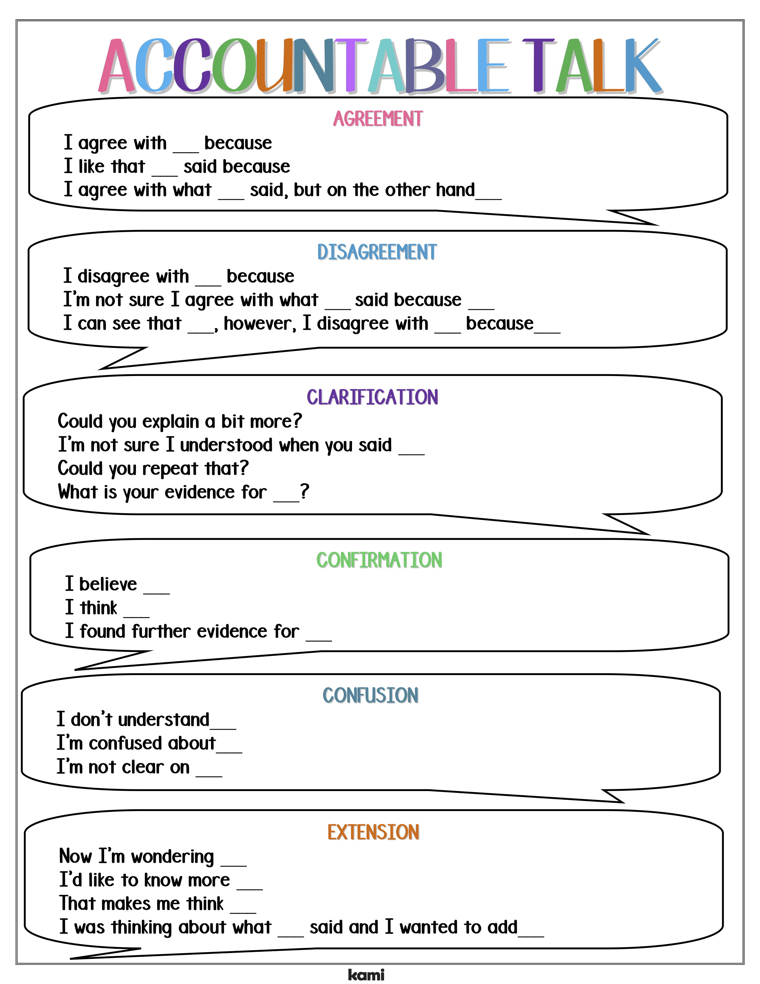 Accountable Talk Table | Colorful for Teachers | Perfect for grades 3rd ...