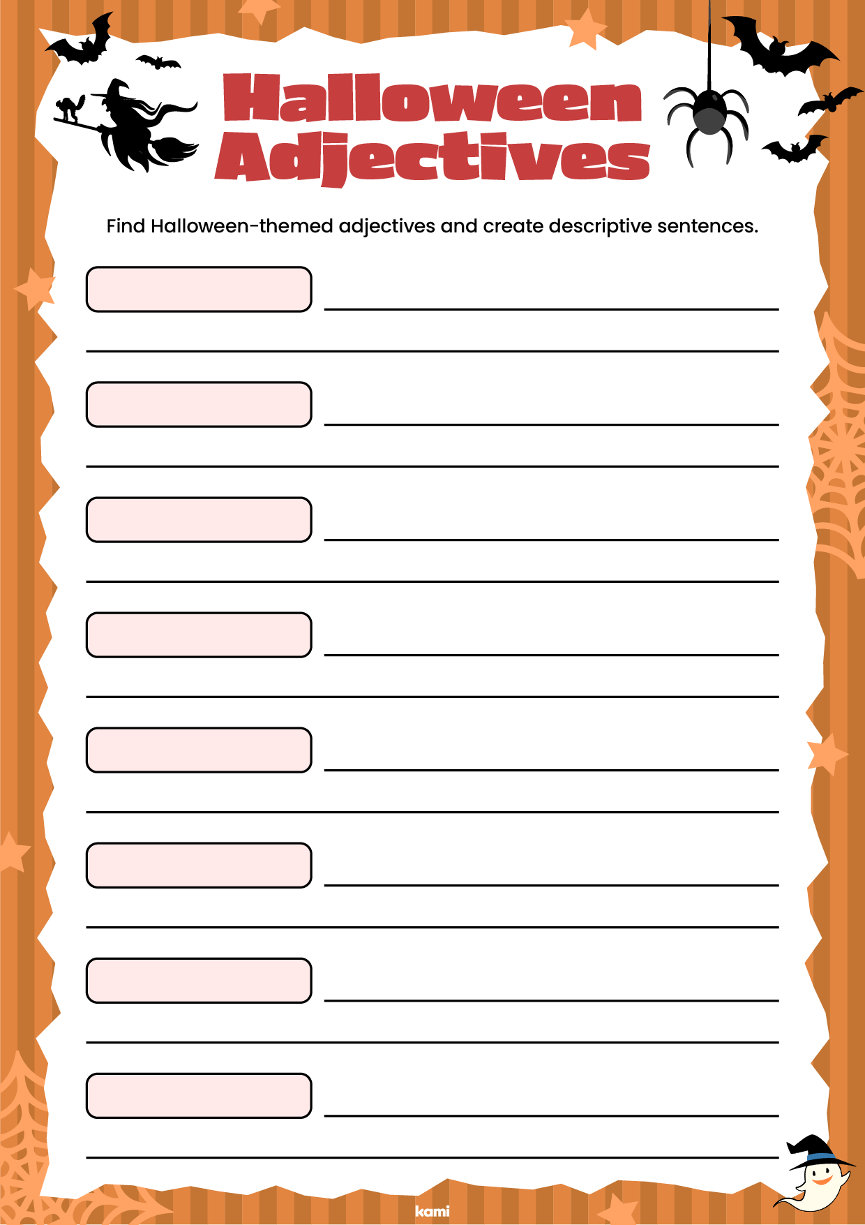 Halloween Adjective Sentences Worksheet for Teachers | Perfect for ...