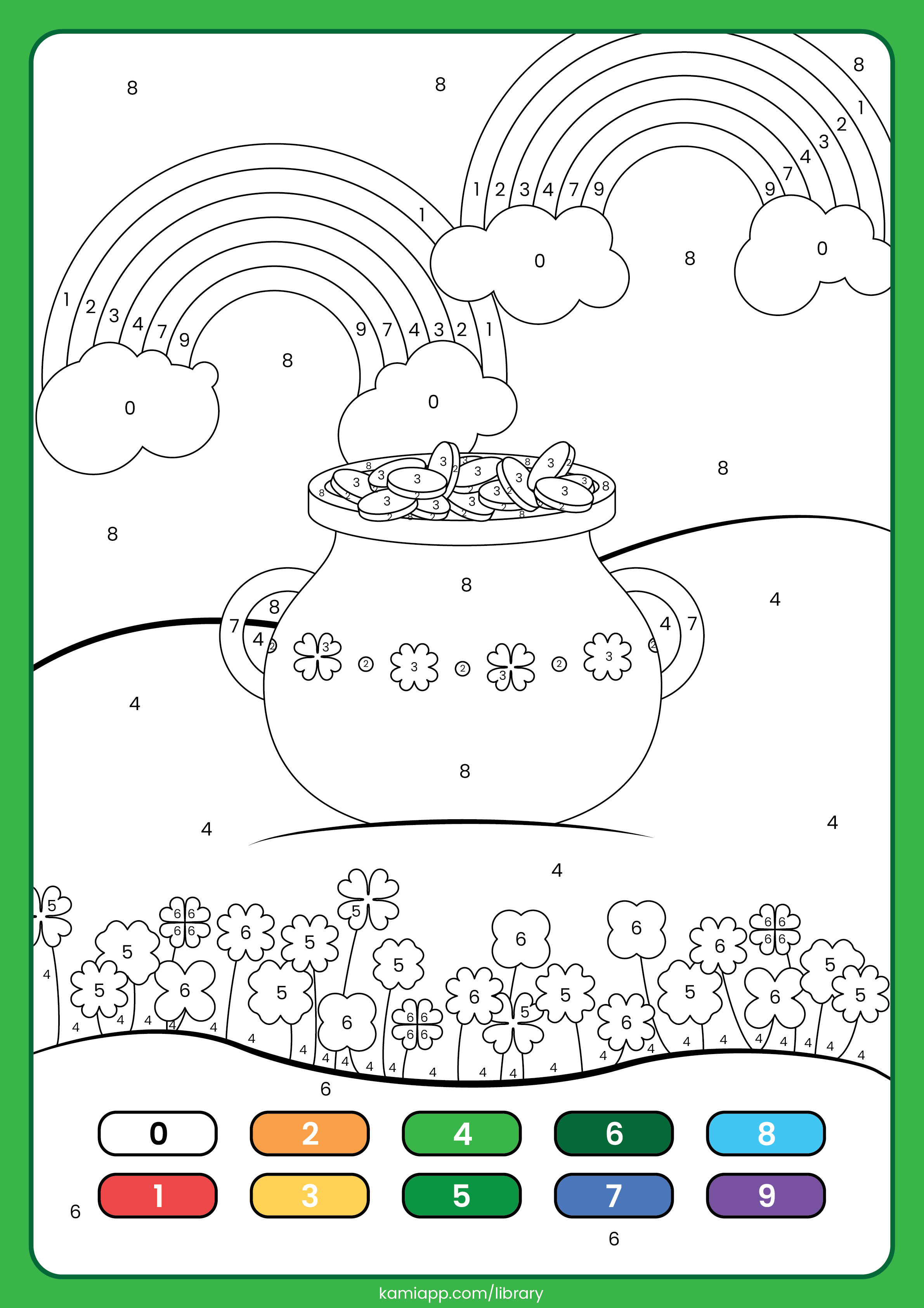Rainbows and Pot of Gold | Color by Numbers | Kami Library