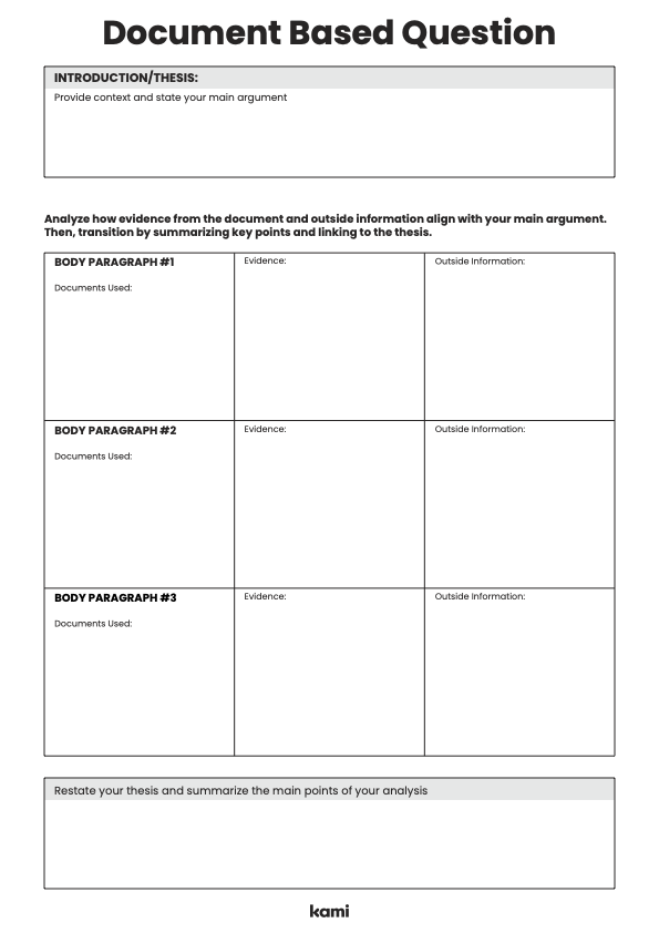 Document Based Question Template | One Page for Teachers | Perfect for ...