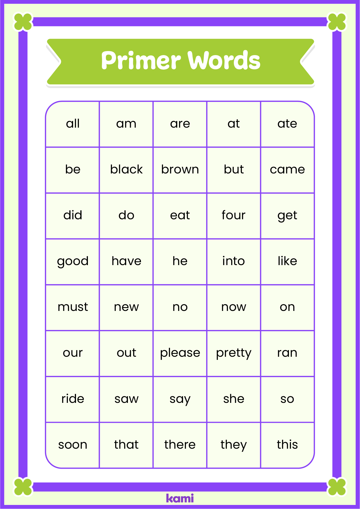 Primer Words Chart for Teachers | Perfect for grades 1st, 2nd, 3rd, K ...