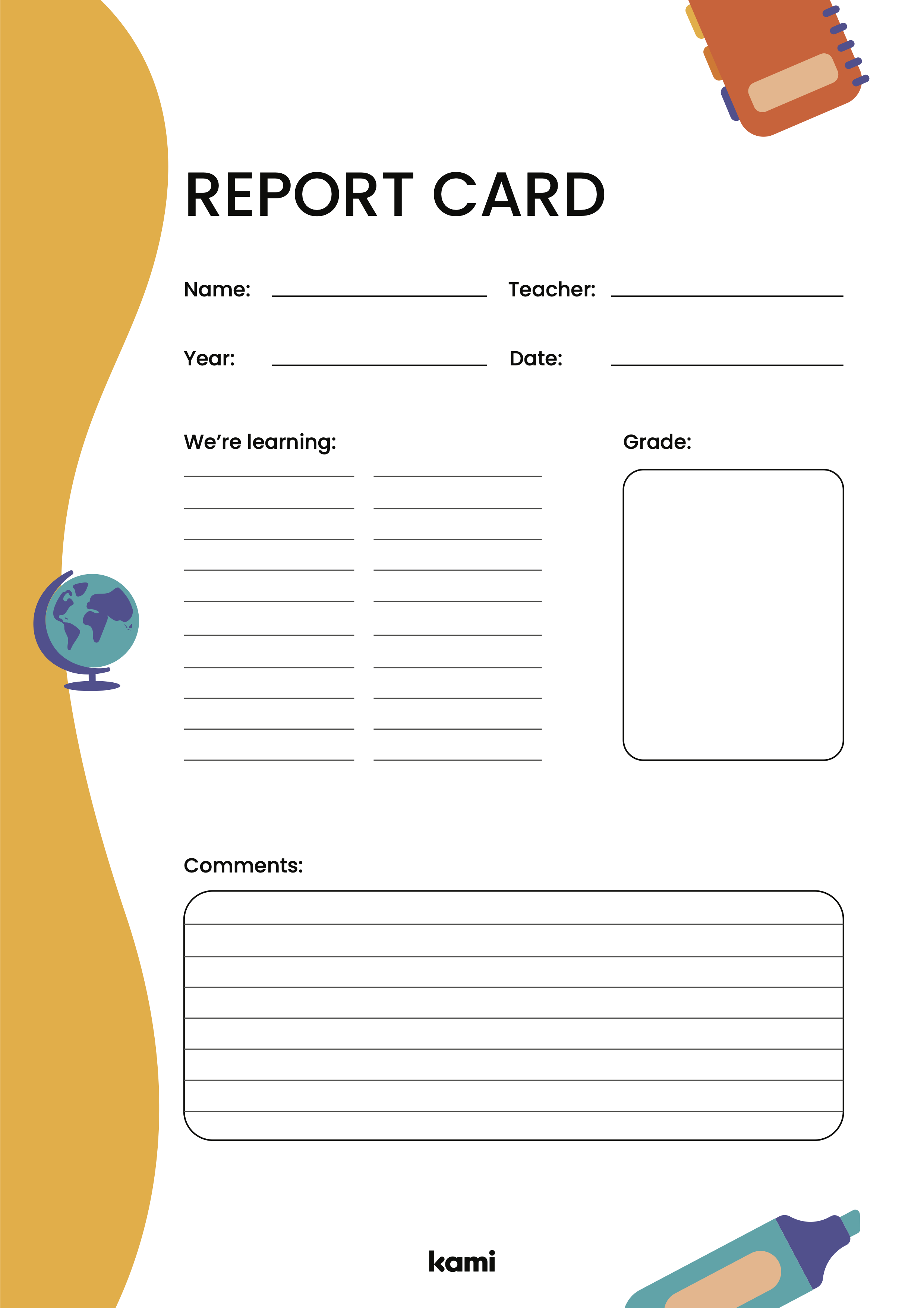 Report Card Template | Orange Border for Teachers | Perfect for grades ...