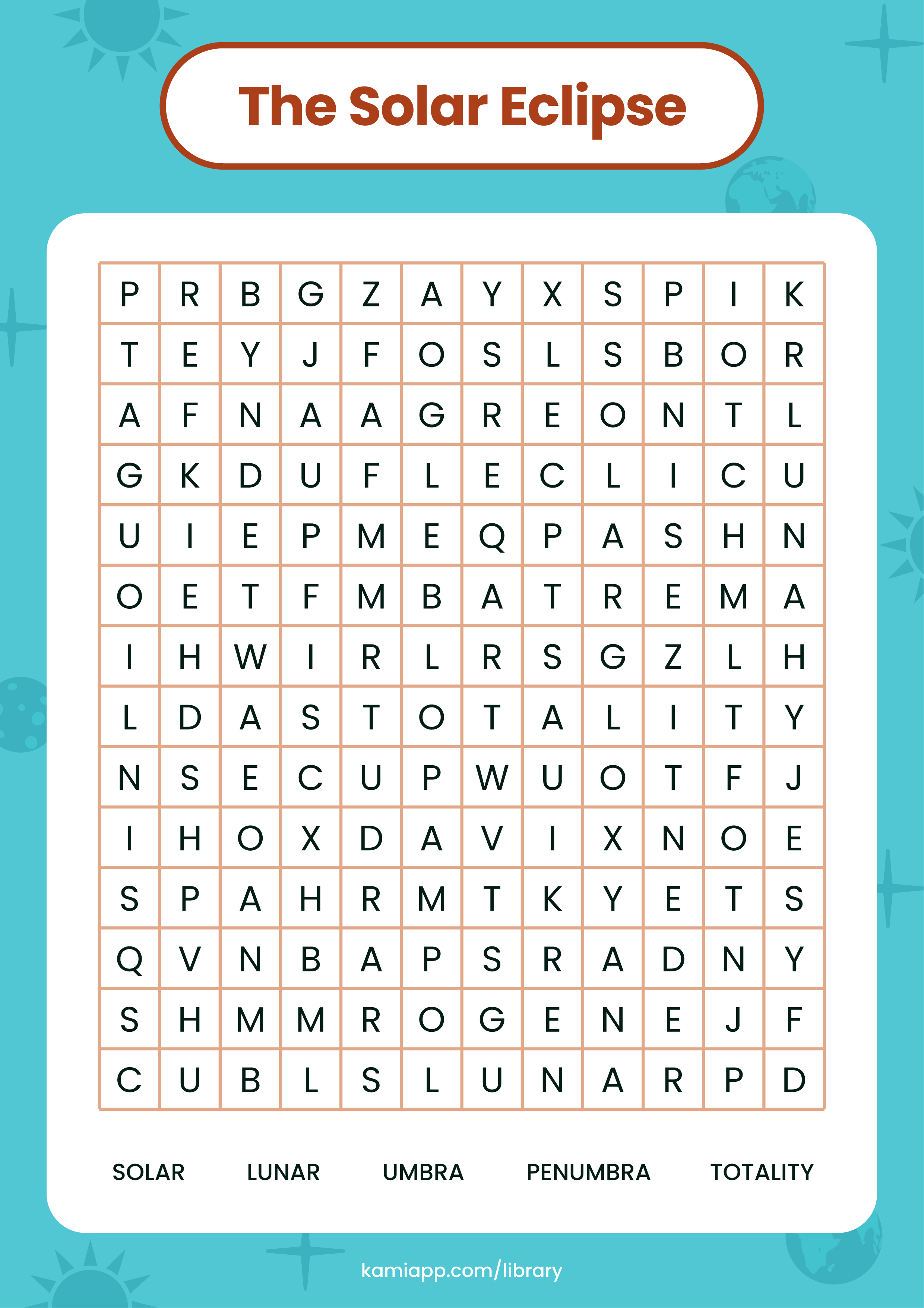 The Solar Eclipse Word Search | Kami Library