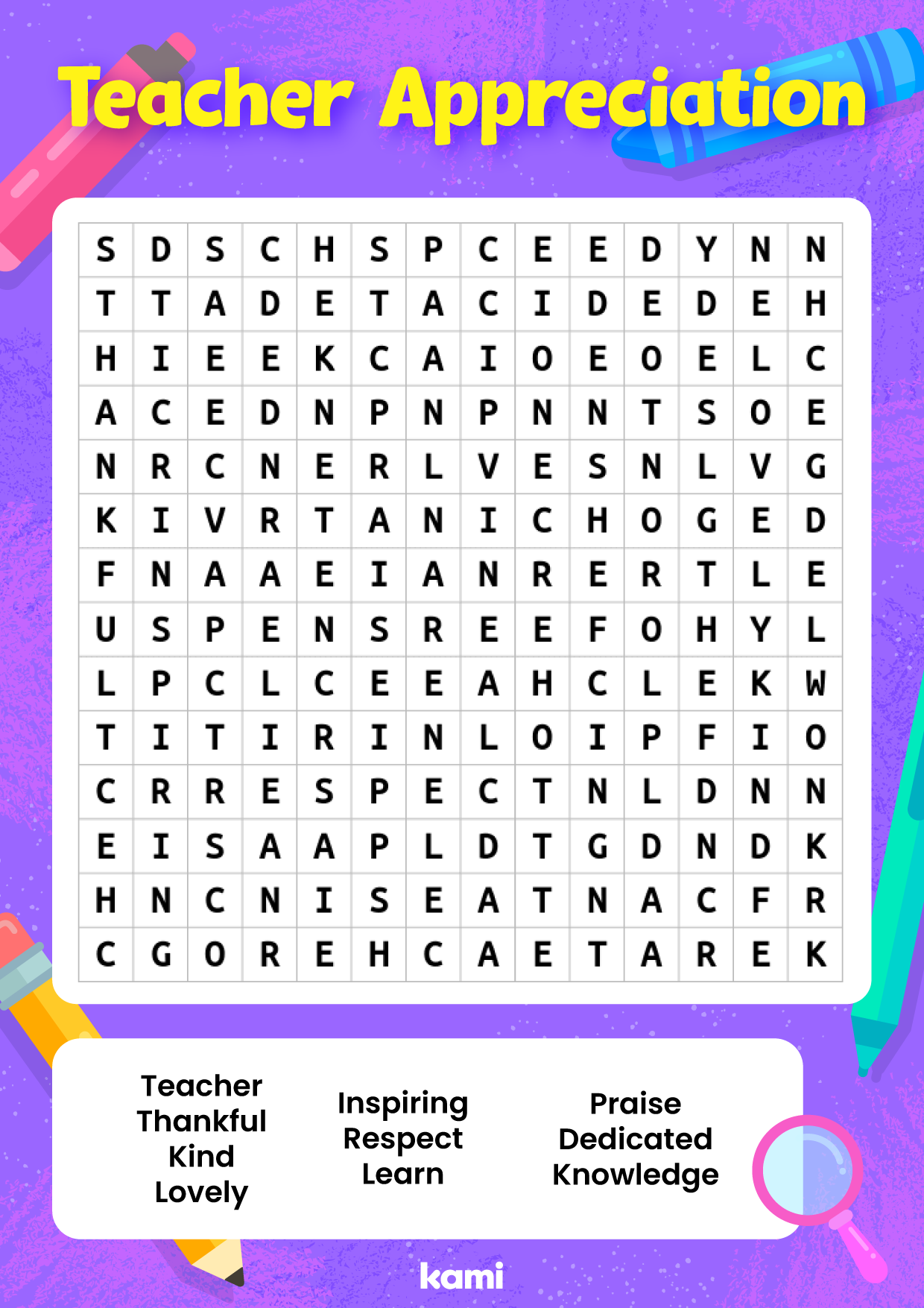 Teacher Appreciation Word Search for Teachers | Perfect for grades 10th, 11th, 12th, 1st, 2nd ...