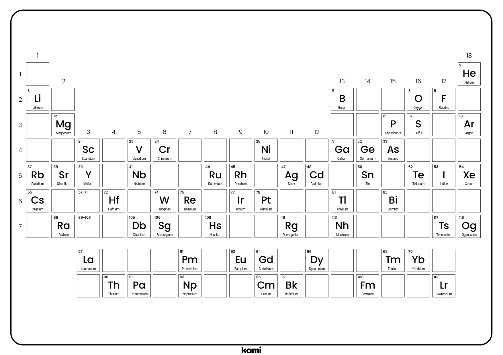Blank Periodic Table Worksheet
