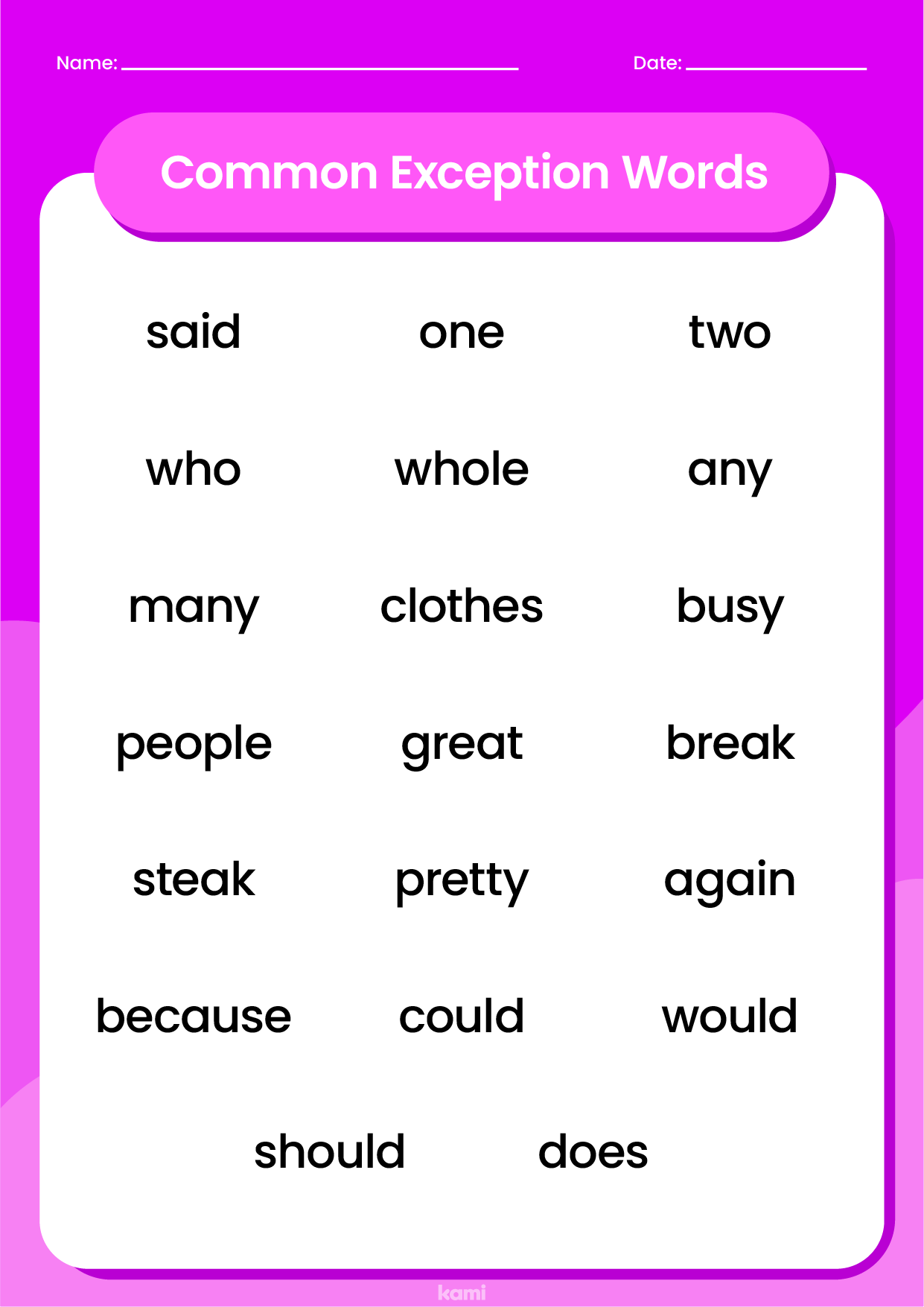Common Exception Words for Teachers | Perfect for grades 1st, 2nd, 3rd ... Common Exception Words for Teachers | Perfect for grades 1st, 2nd, 3rd ...