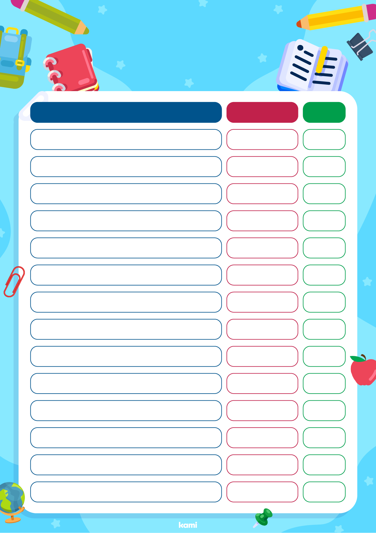 Homework Chart | Elementary Portrait Blank for Teachers | Perfect for ...