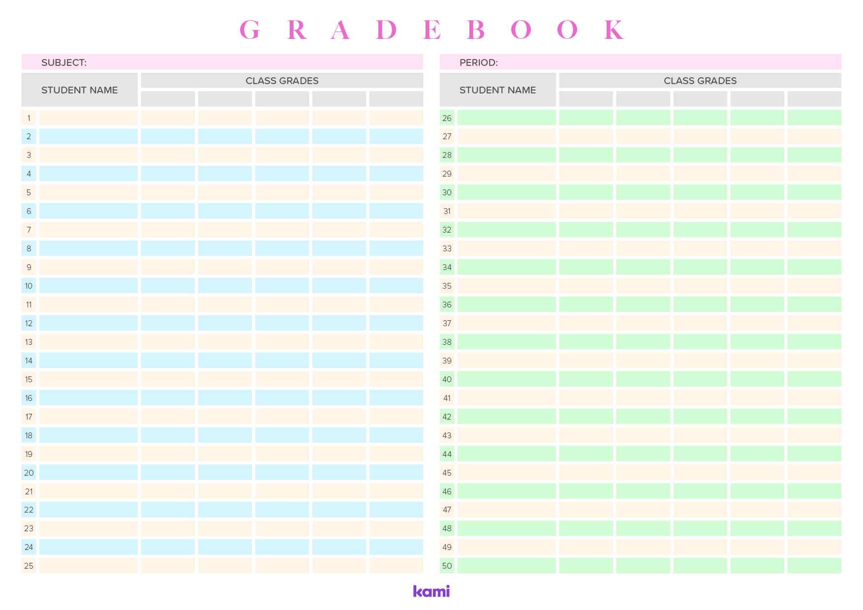 Gradebook 50 Lines | Colorful for Teachers | Perfect for grades 10th ...