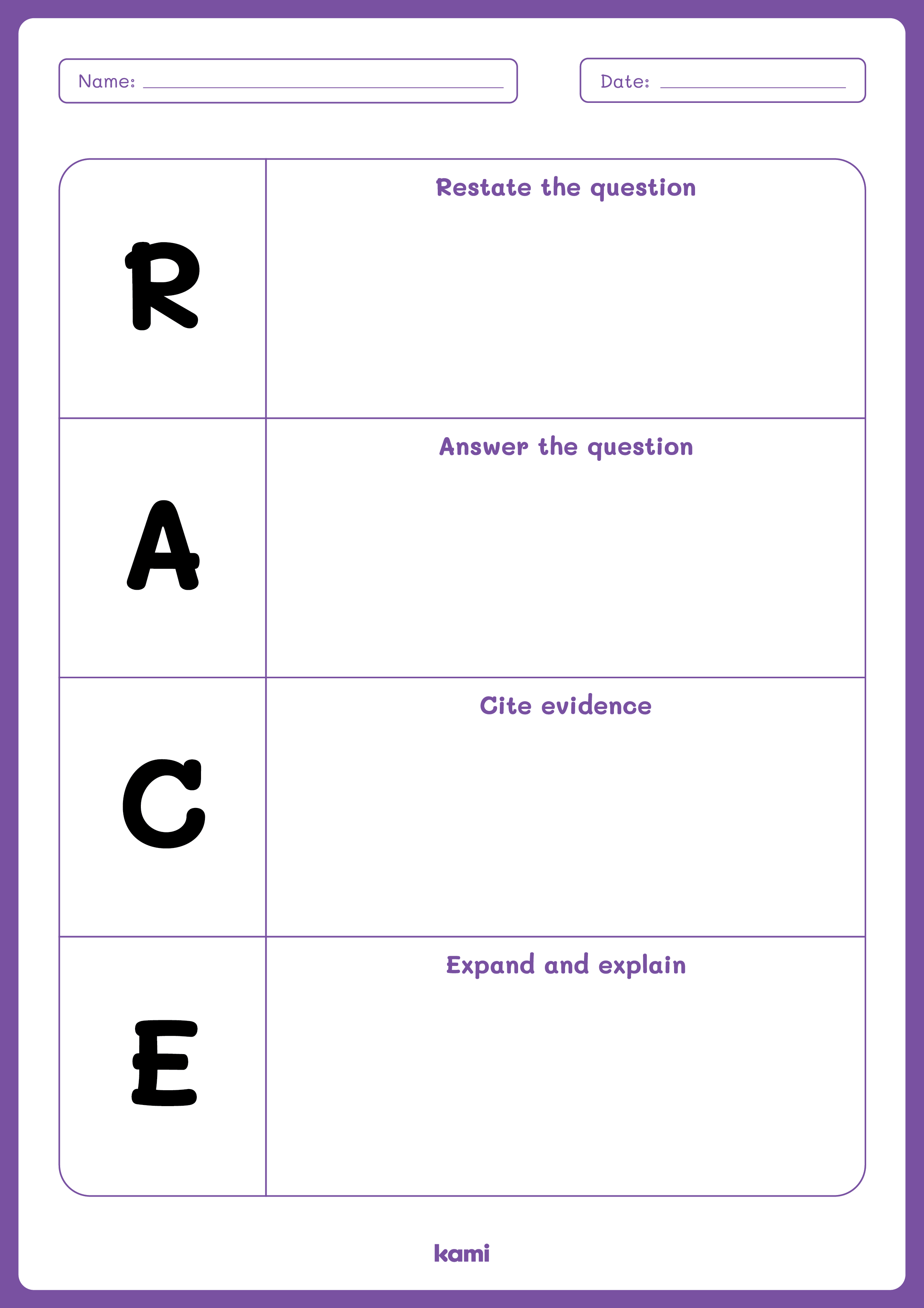 R.A.C.E Writing Template | Purple Border for Teachers | Perfect for ...
