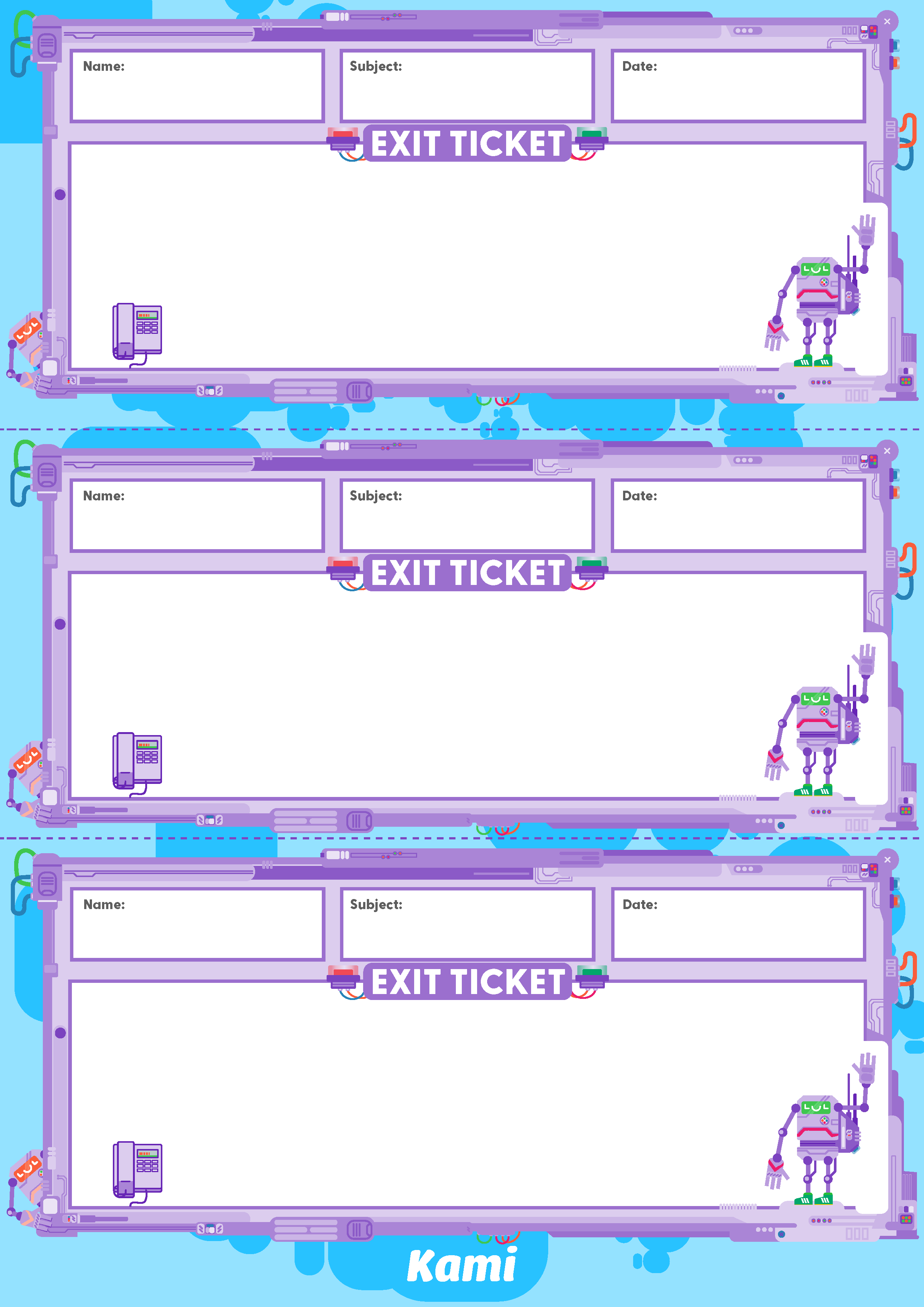 Exit Ticket | Blank Purple Robot for Teachers | Perfect for grades 10th ...