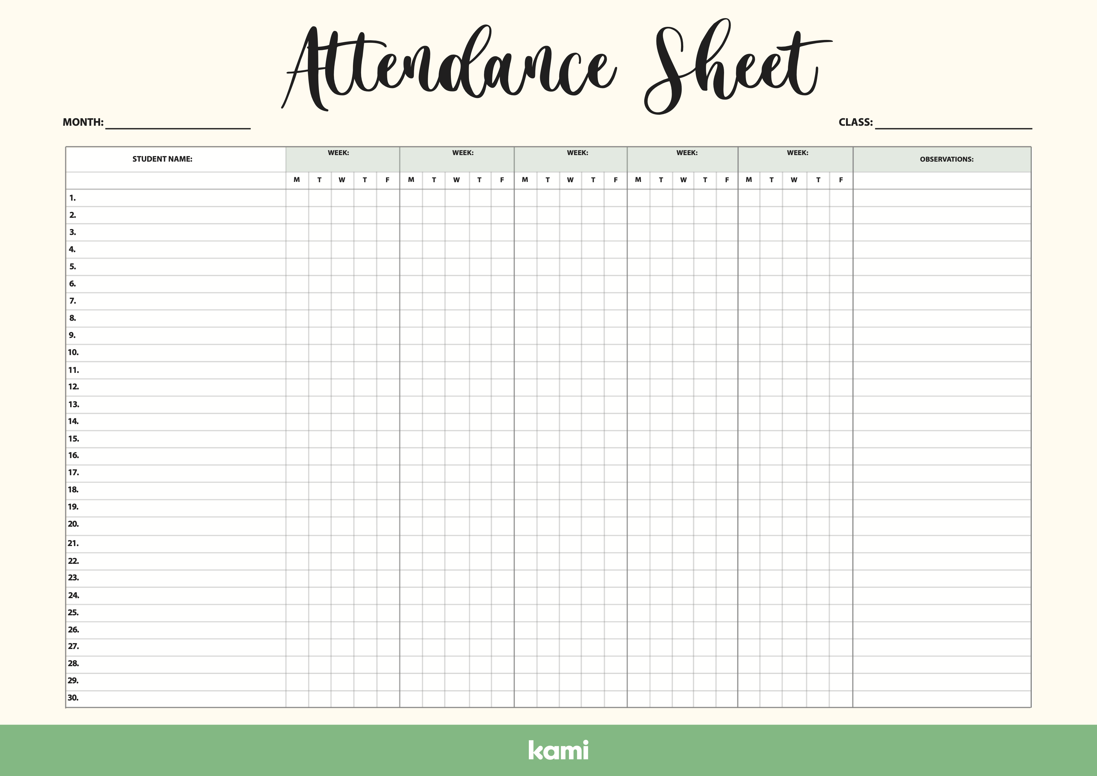 Attendance Sheet | Light Yellow for Teachers | Perfect for grades 10th ...