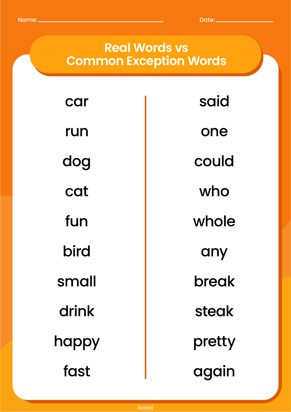 Real Words vs Common Exception Words for Teachers | Perfect for grades ...