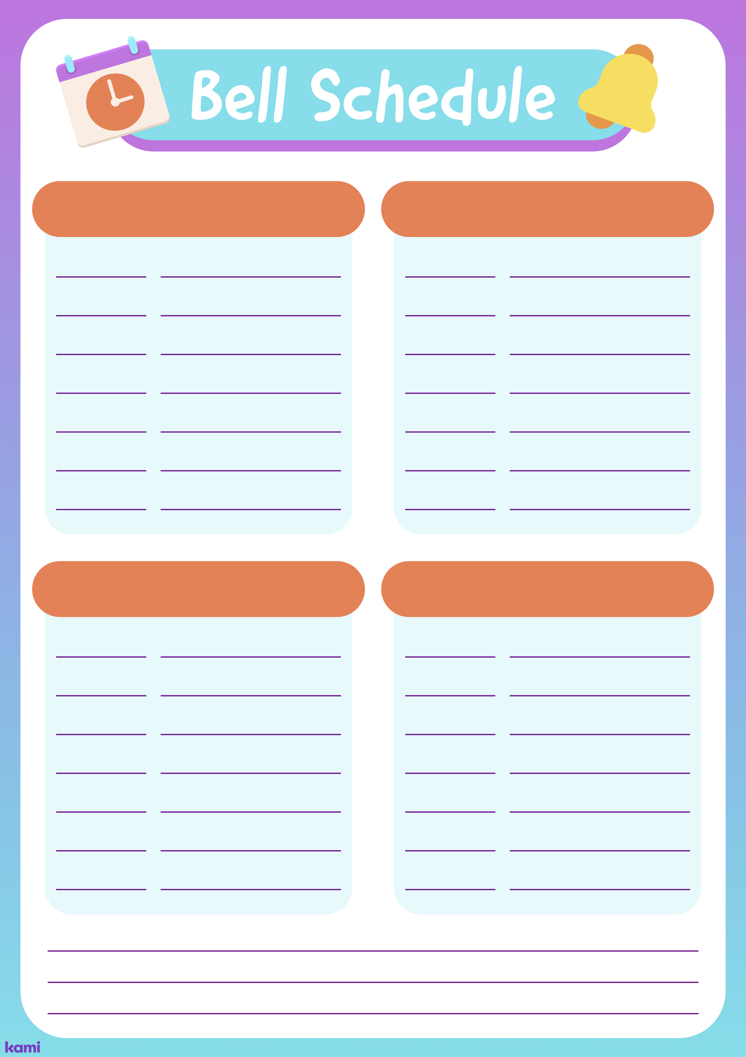 Bell Schedule | Lined for Teachers | Perfect for grades 1st, 2nd, 3rd ...