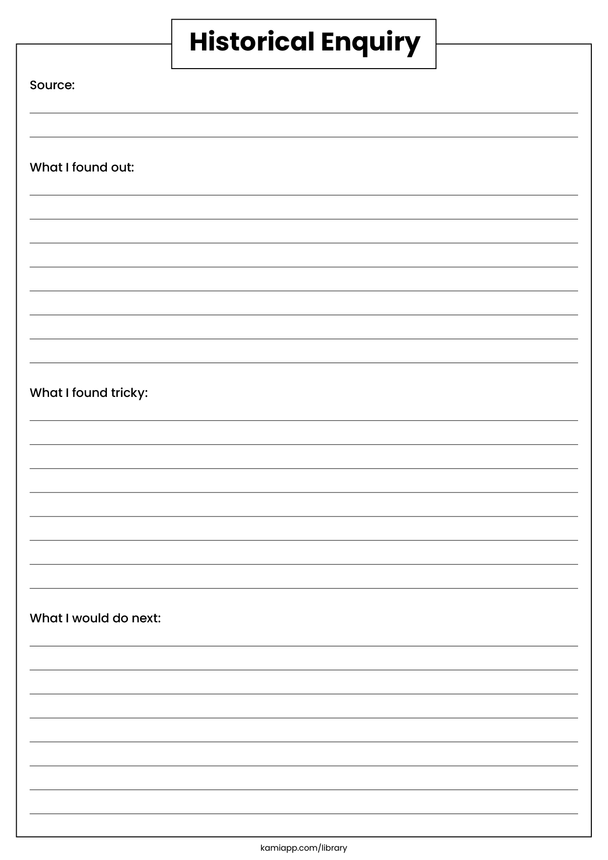 Historical Enquiry Worksheet for Teachers | Perfect for grades 10th ...