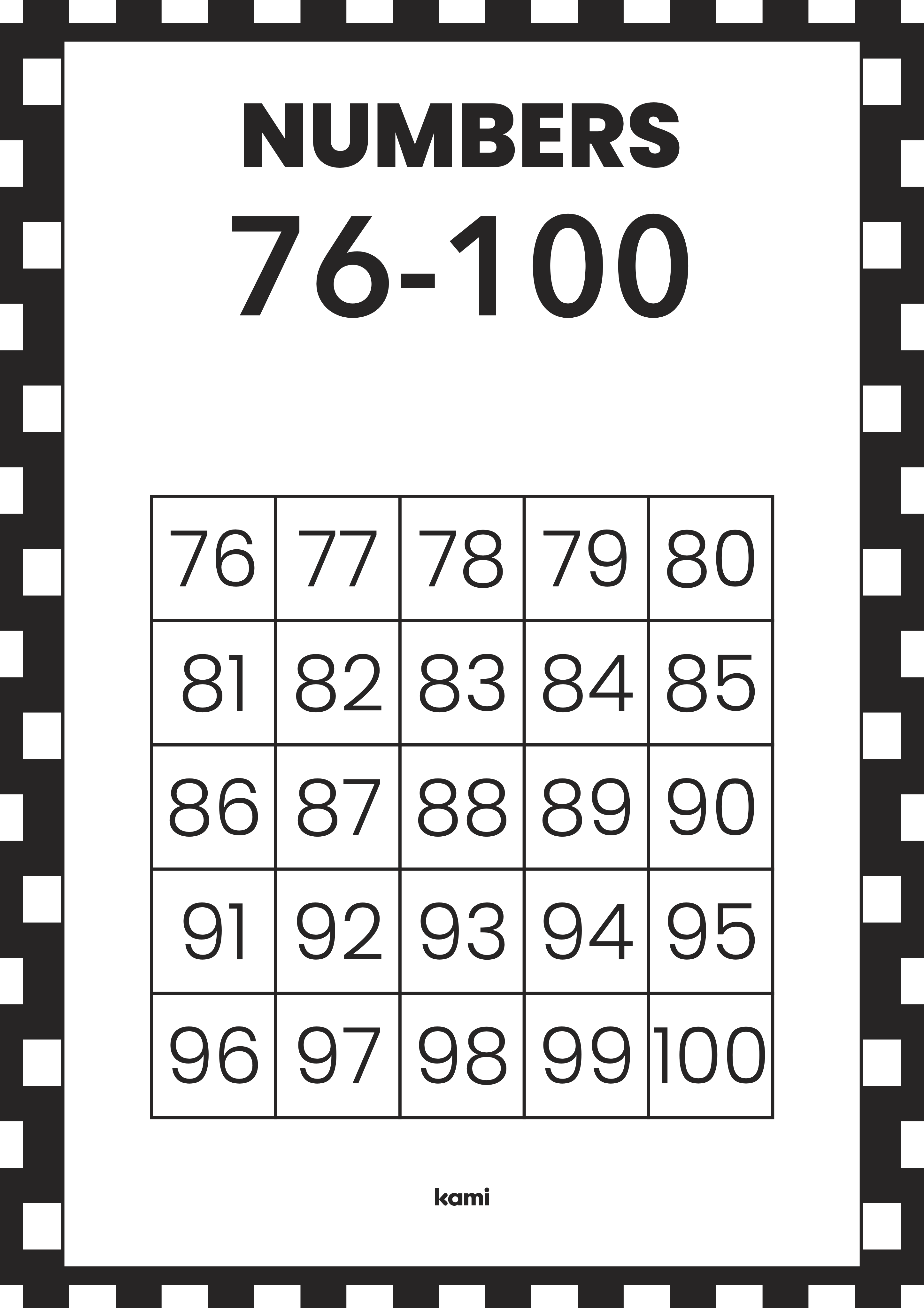 Number Chart | 76-100 for Teachers | Perfect for grades 1st, 2nd, 3rd, 4th, K, Pre K | Math ...