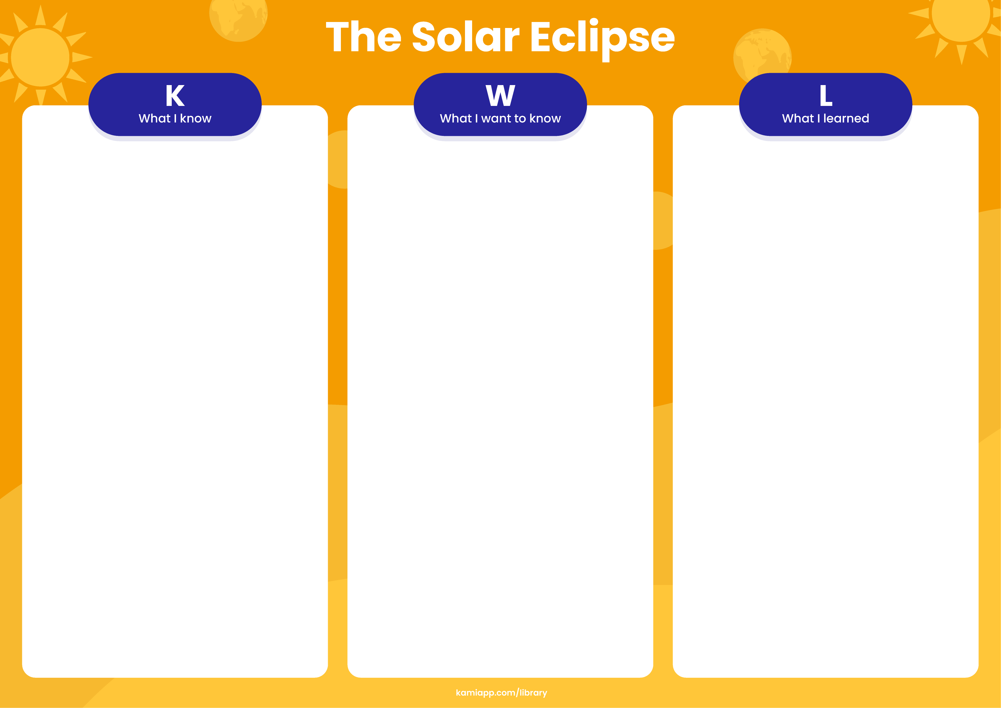 Solar Eclipse KWL Chart for Teachers | Perfect for grades 1st, 2nd, 3rd ...