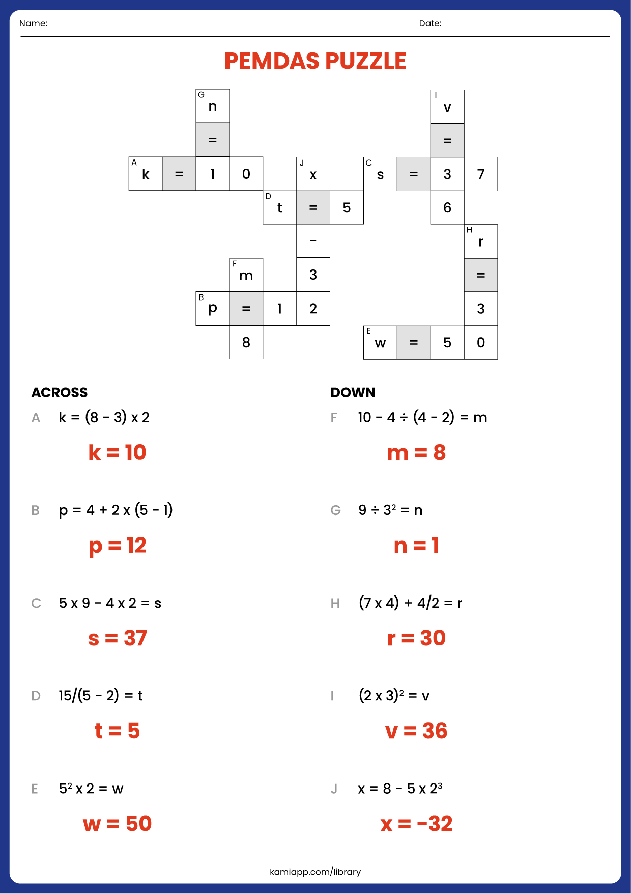 PEMDAS Puzzle | Answer Key for Teachers | Perfect for grades 5th, 6th ...