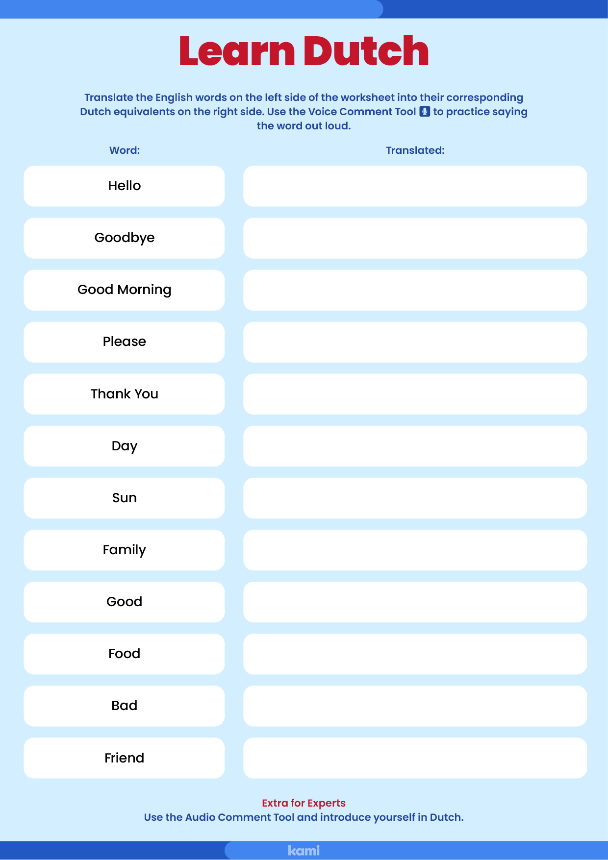 Dutch Words Worksheet for Teachers | Perfect for grades 10th, 11th, 12th, 4th, 5th, 6th, 7th ...