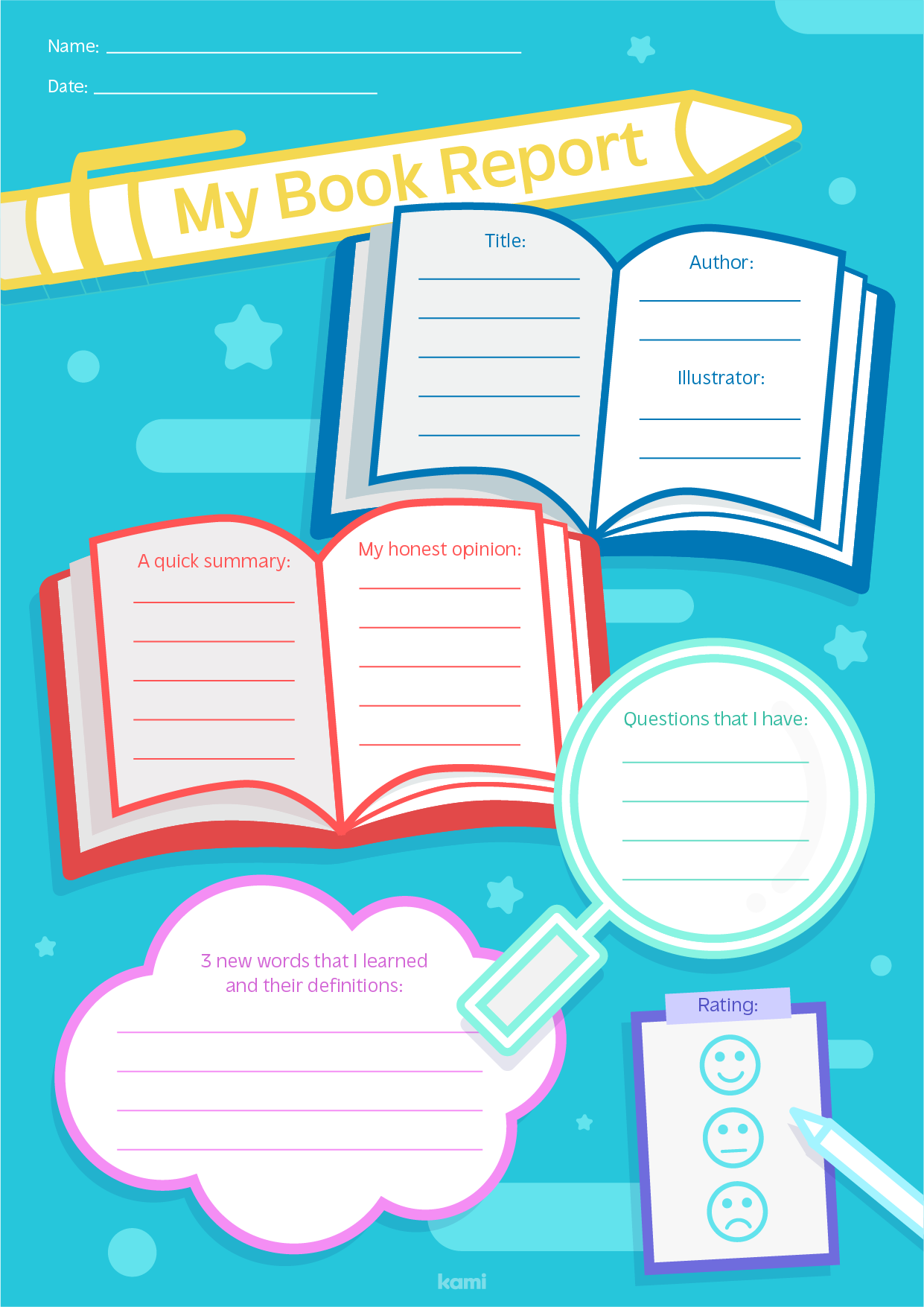 Book Report Template | Light Blue for Teachers | Perfect for grades 3rd ...