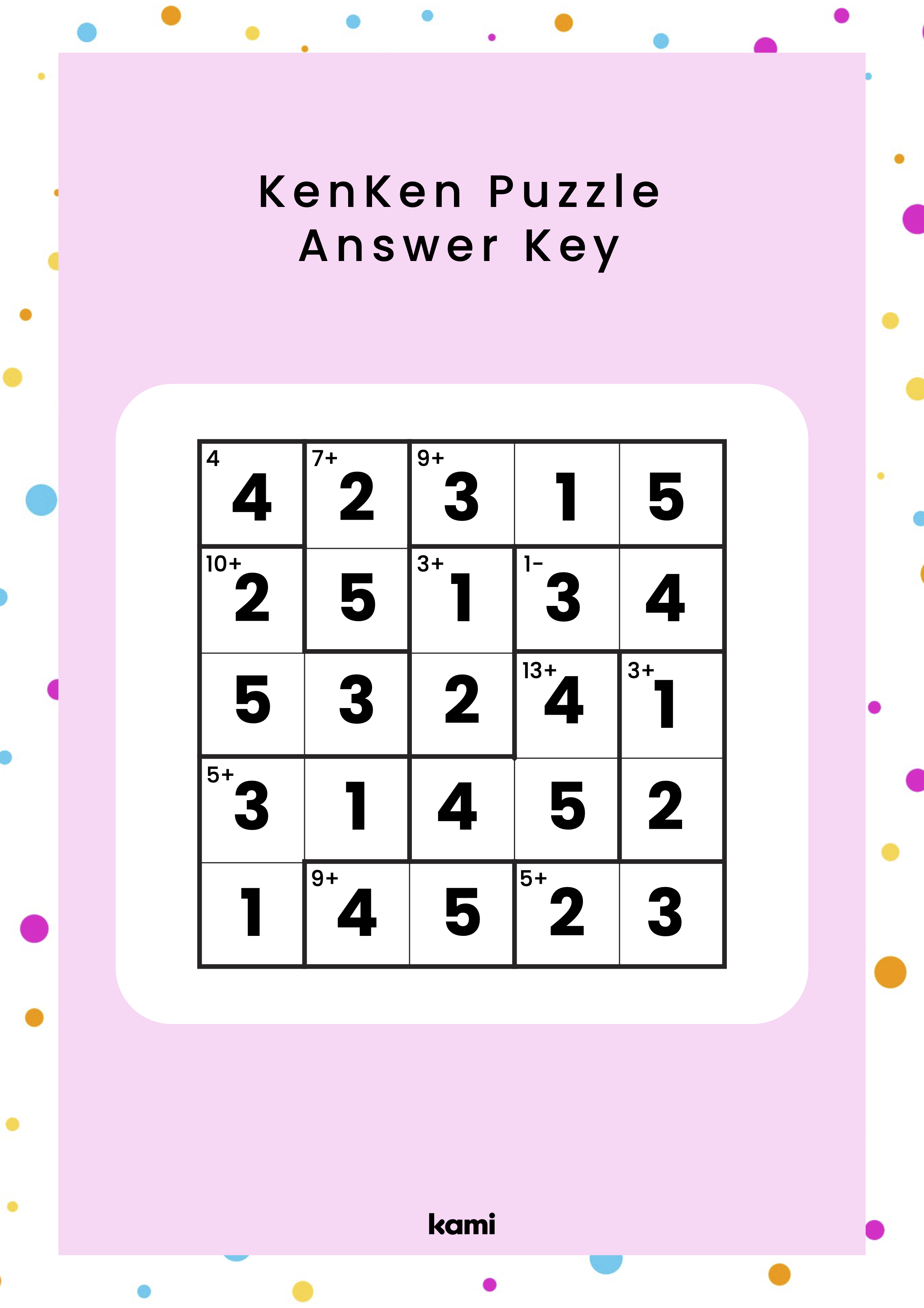 KenKen Puzzle Pink Answer Key | Jere Chang for Teachers | Perfect for ... KenKen Puzzle Pink Answer Key | Jere Chang for Teachers | Perfect for ...