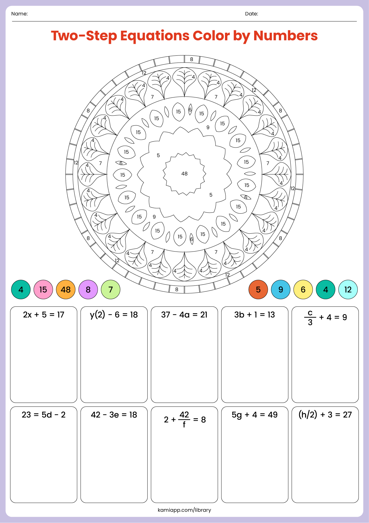 Two-Step Equations Color by Numbers | Kami Library Two-Step Equations Color by Numbers | Kami Library