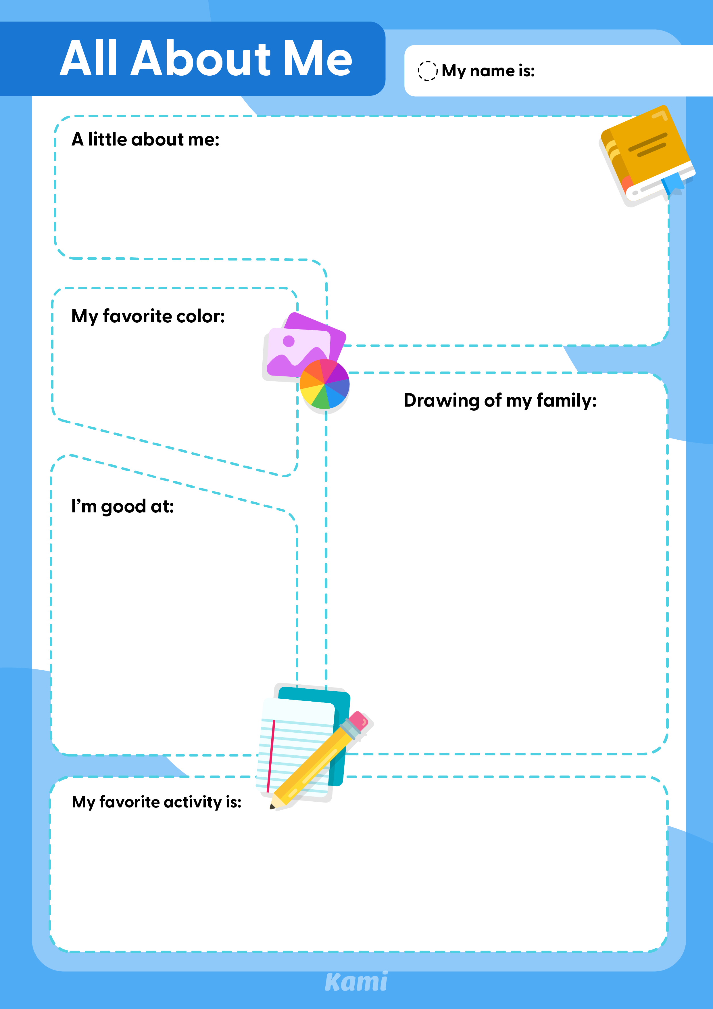 All About Me for Students | Blue with Dashed Lines for Teachers ...