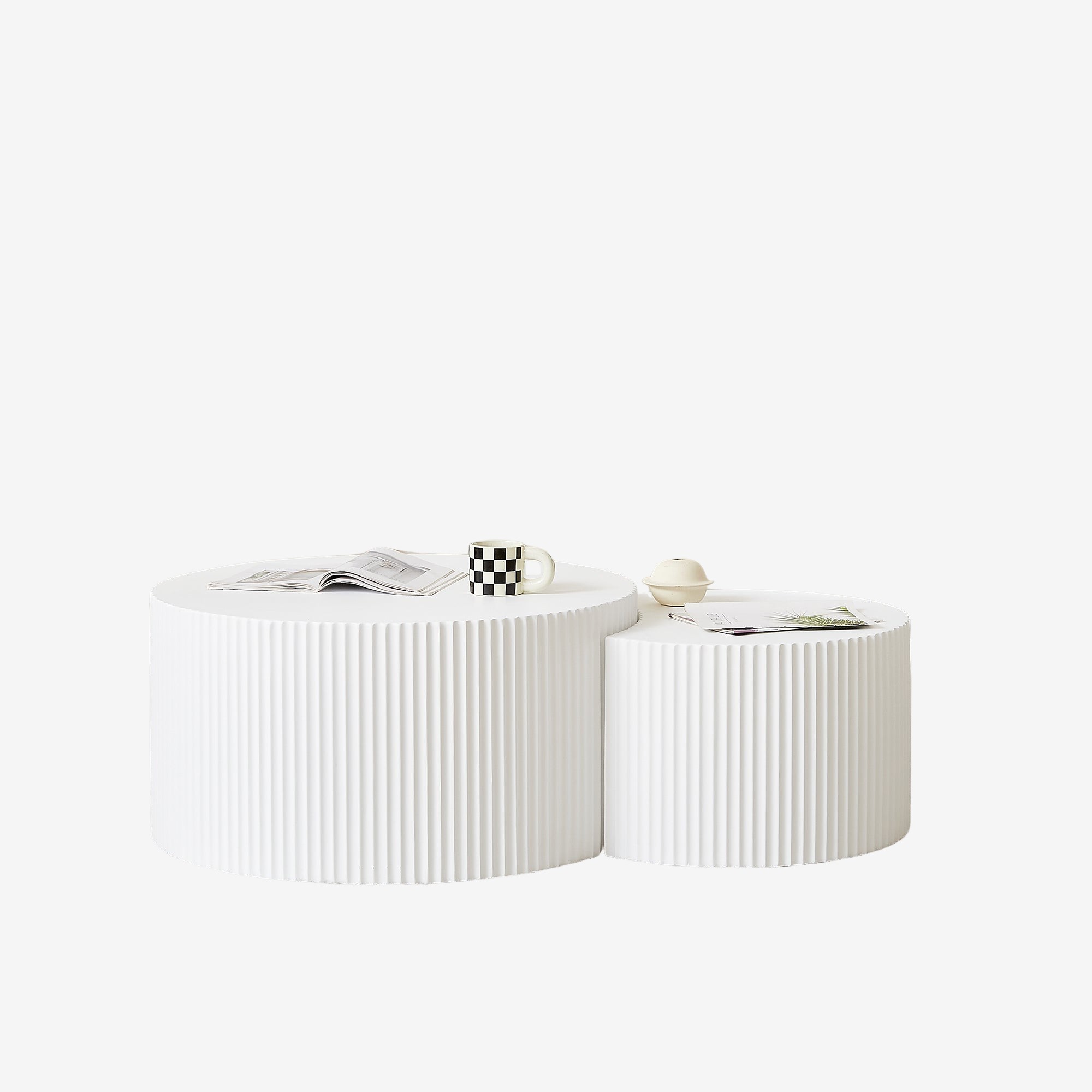 Handcraft Relief MDF Nesting Table Set of 2, Round and Half Moon Coffee ...