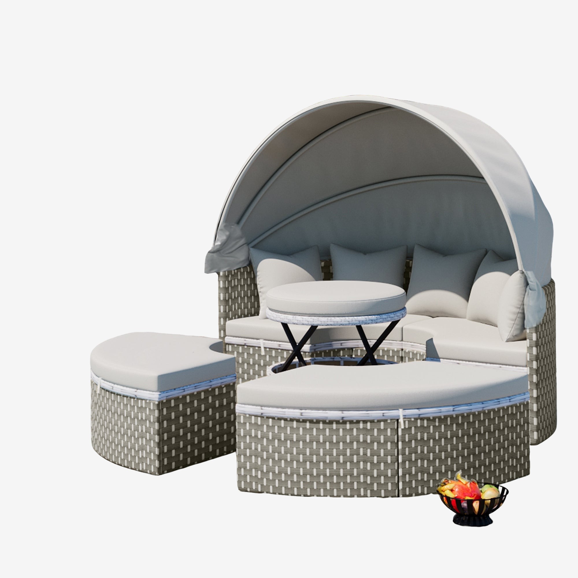 Patio Furniture Round Outdoor Sectional Sofa Set Rattan Daybed Two-Tone ...