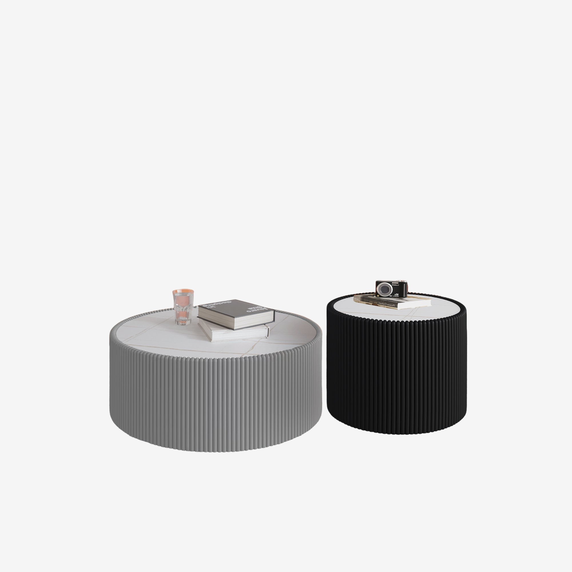 Sintered Stone Top Cylinder Shape Leather Coffee Sofa Table for Living ...
