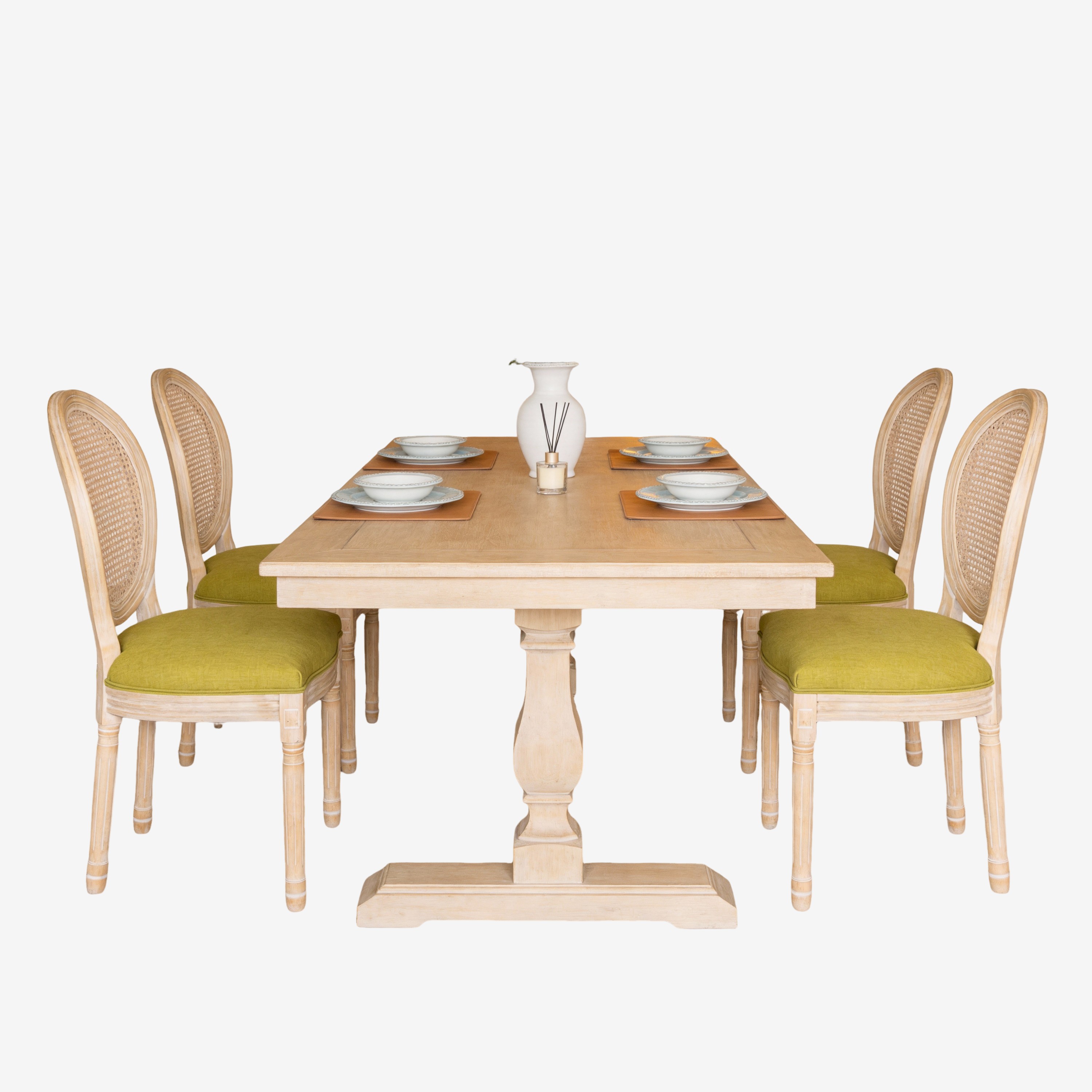 French Country Dining Chairs Set of 2, Upholstered Nature Rattan Round ...