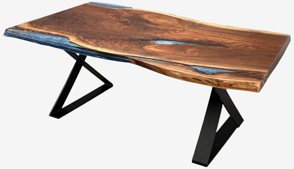 Amish Crafted Solid Rustic Walnut Gnarly Wood Table with Earth Blue and ...
