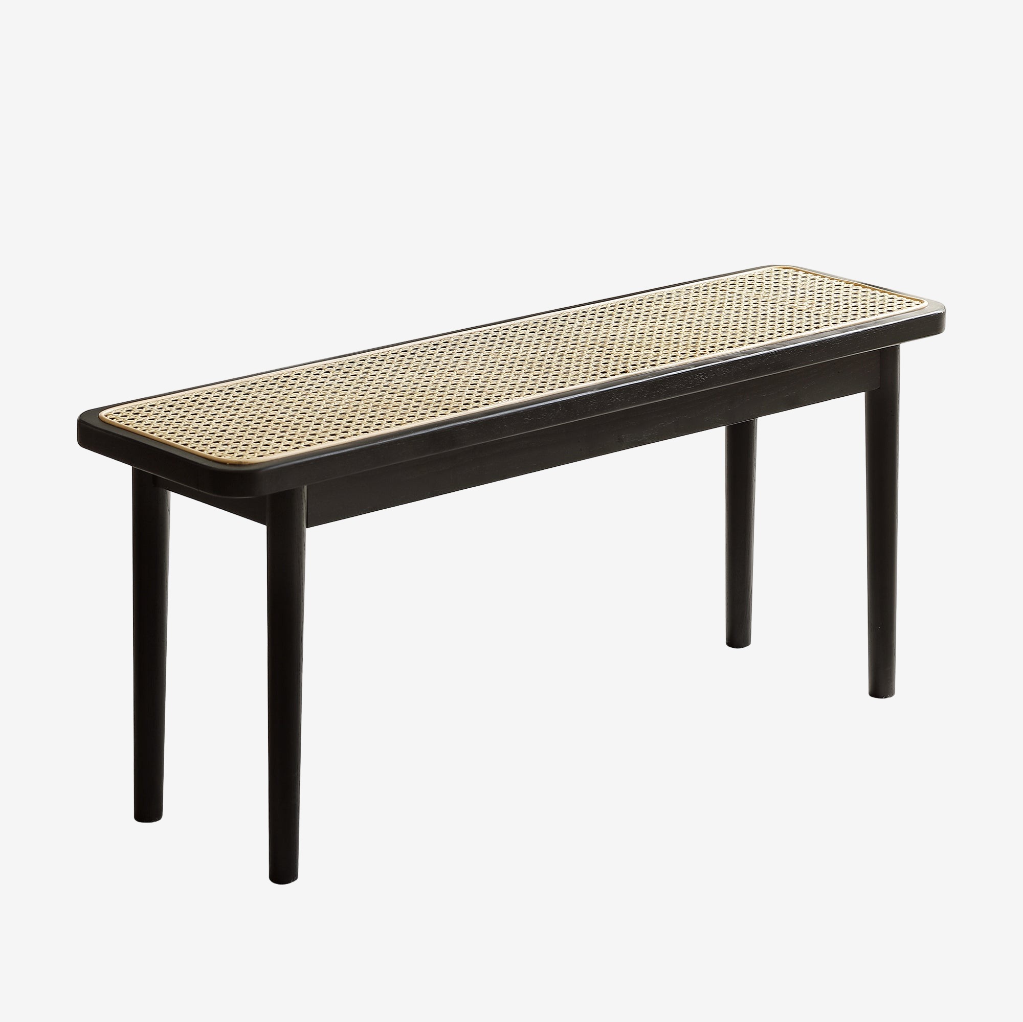 Solid Oak Dining Bench with Rattan – Modern Wooden Bench for Entryway ...