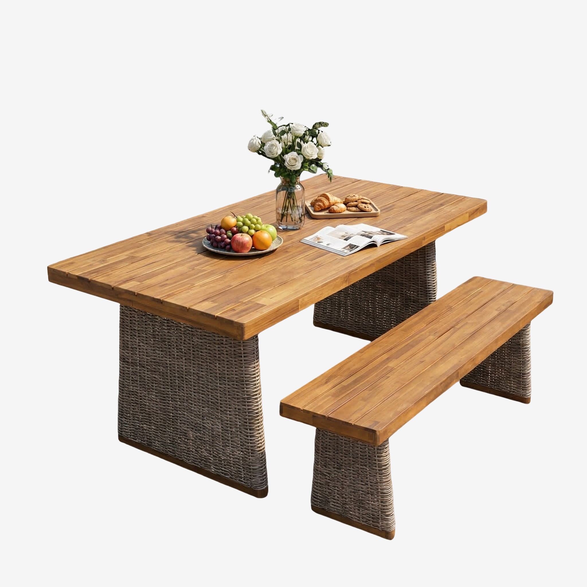 Outdoor Acacia Wood Dining Table Set with 1 Table and 1 Bench - $927.14 ...