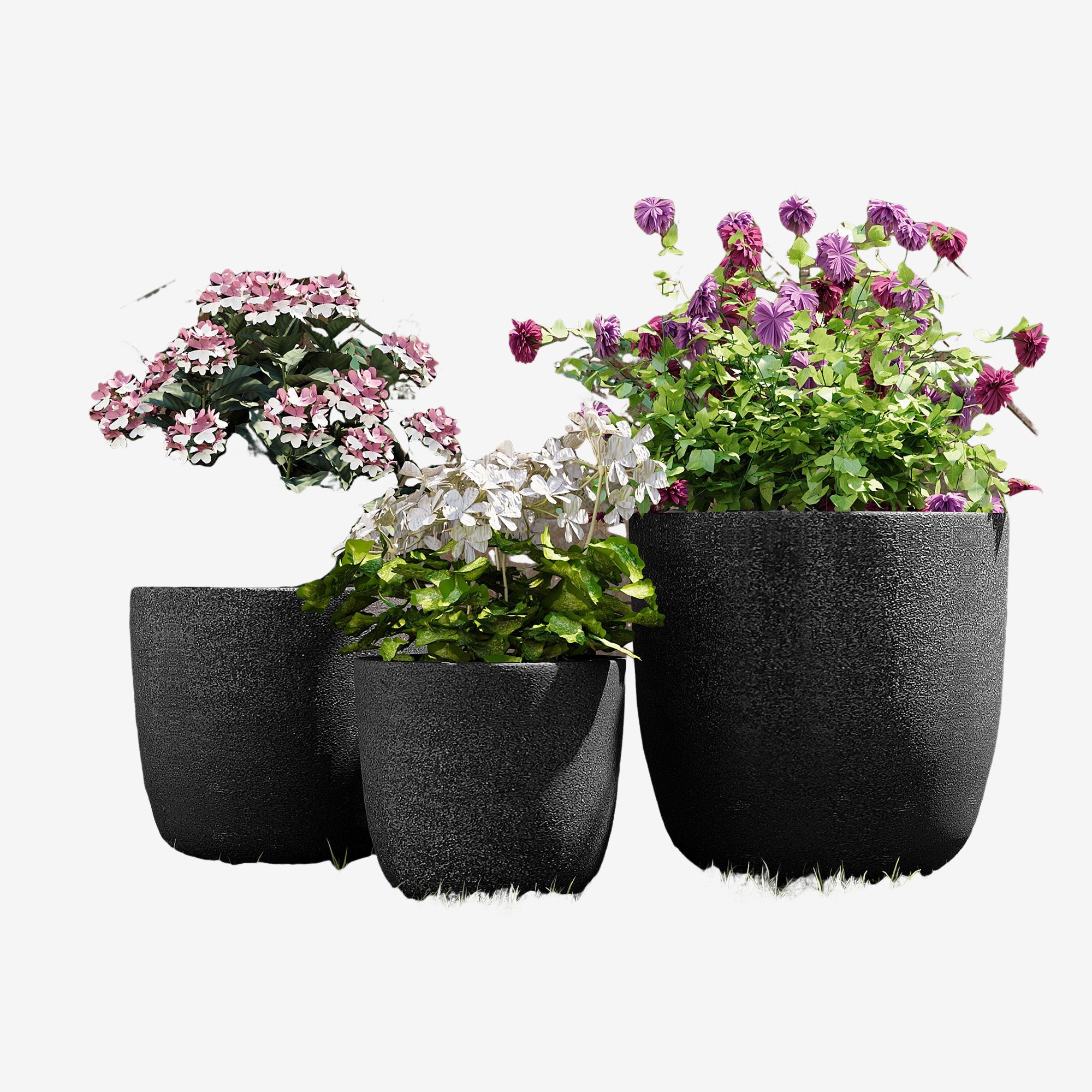 Lightweight Matte Textured MGO Round Concrete Stackable Flower Pot Set ...