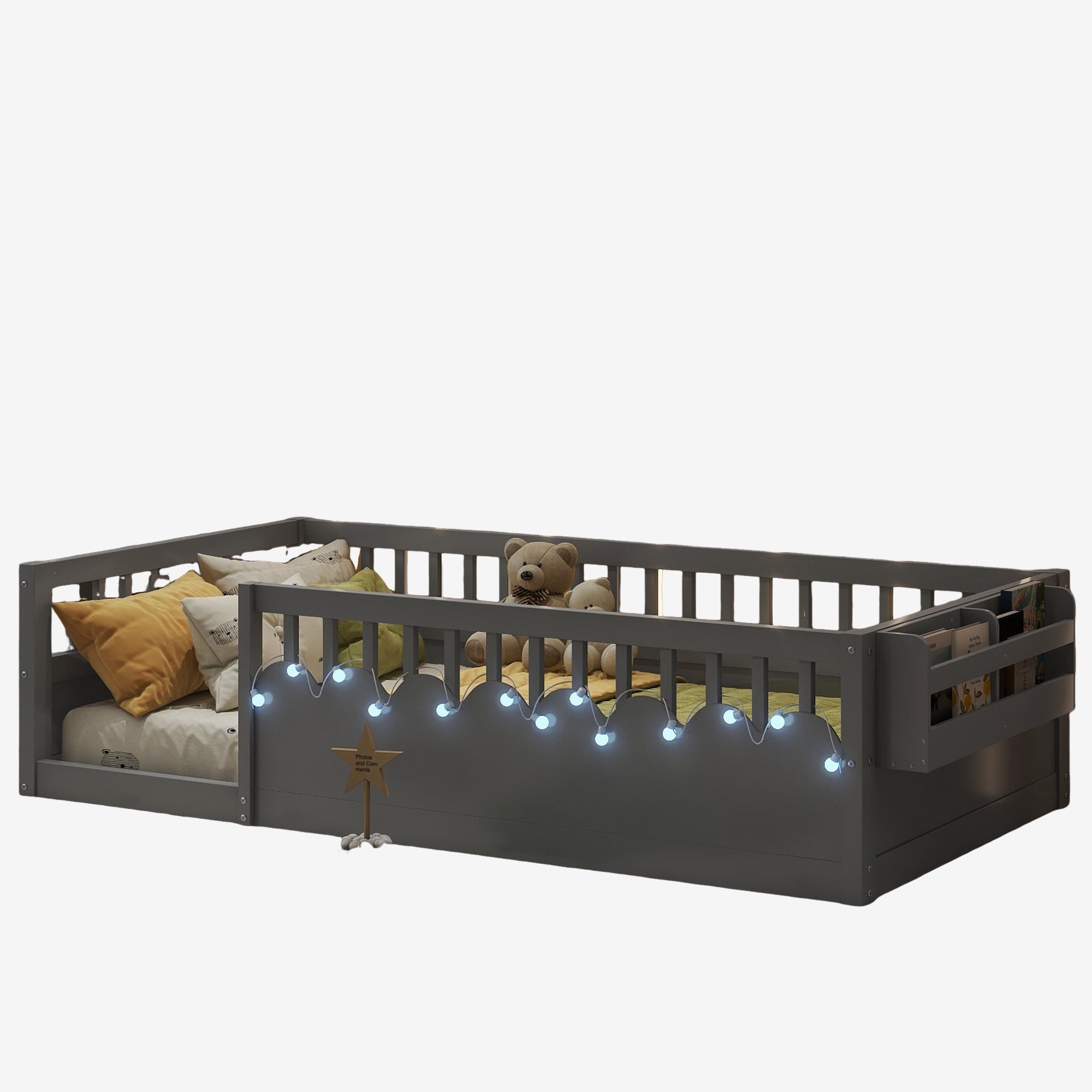 Twin Montessori Floor Bed Frame with High Rails, Wood Kids Floor Beds ...