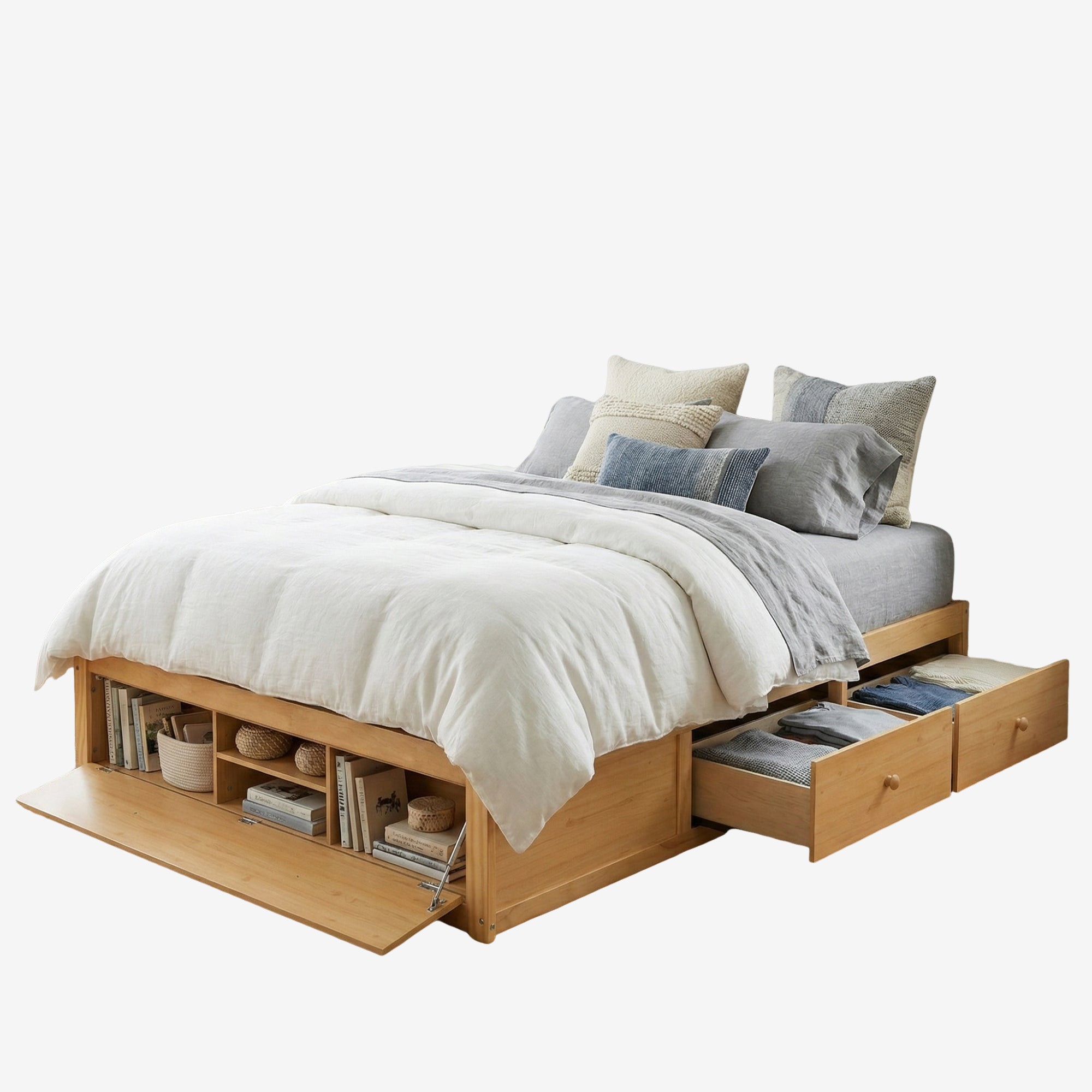 Platform Bed Frame with 4 Storage Drawers and Hydraulic Lift Footboard ...