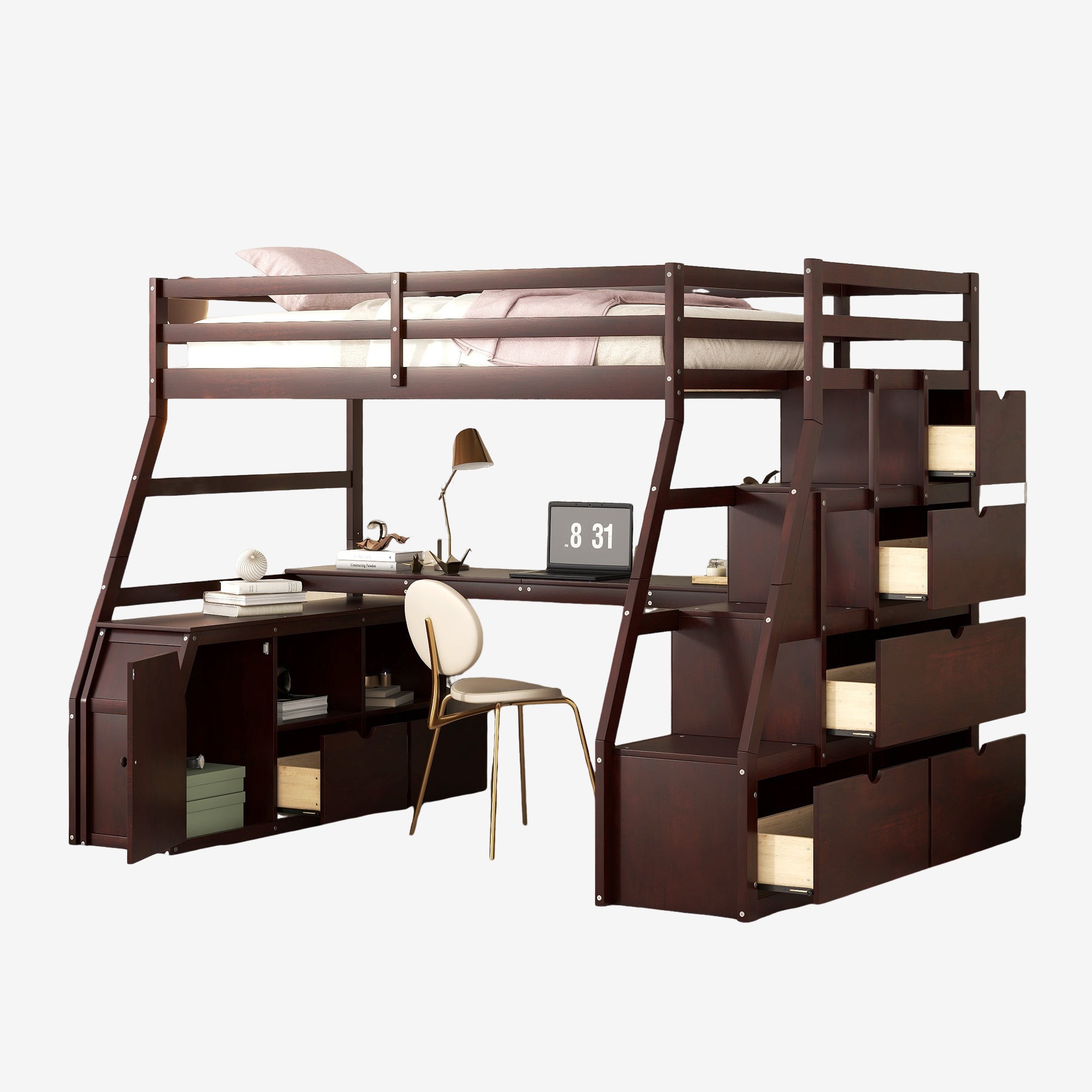 Twin Size Loft Bed with 7 Drawers 2 Shelves and Desk - $1012.85 ...