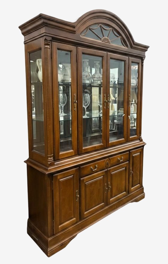 Sumter arch-top lighted cherry-finish china cabinet w/ 2 glass shelves ...