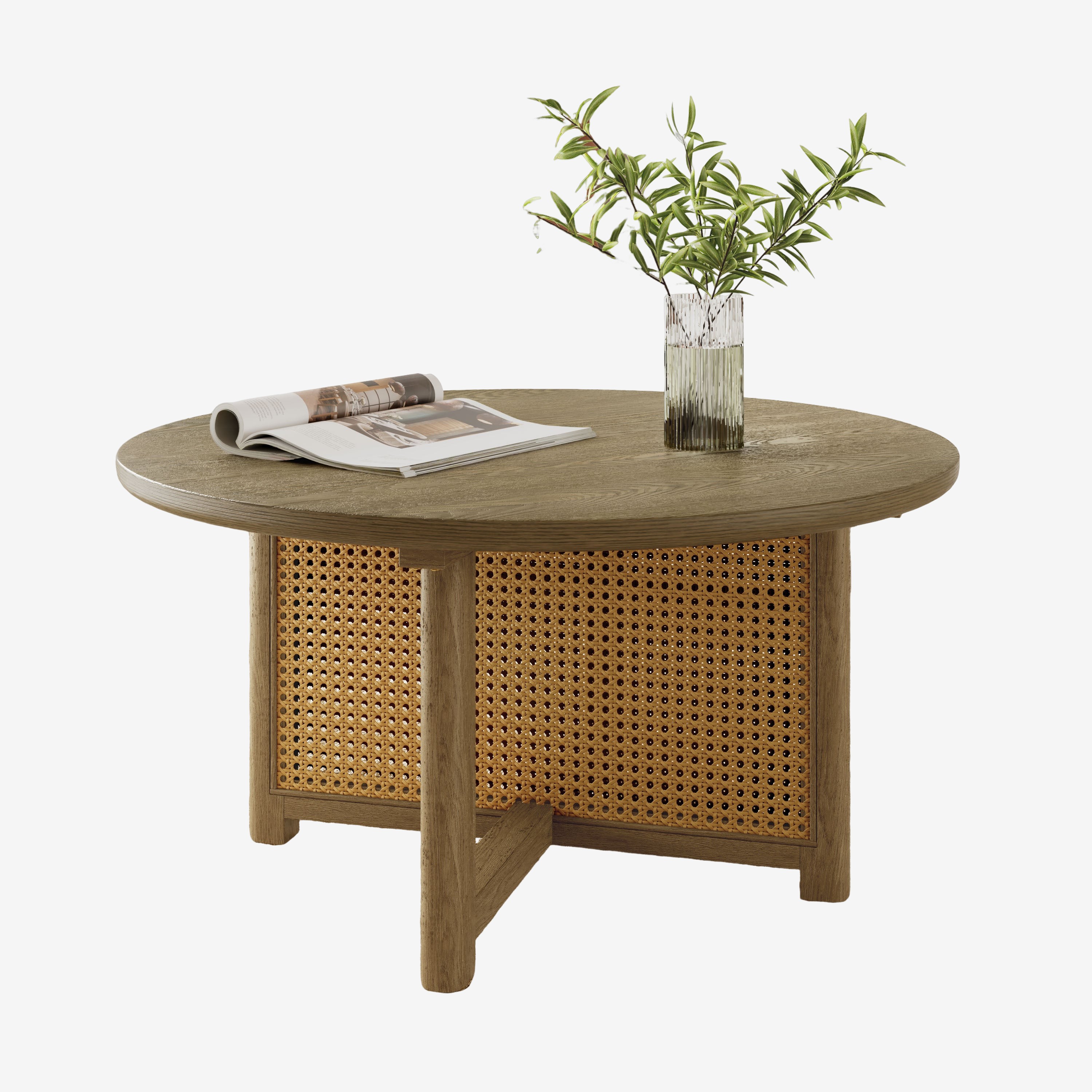 32'' Rattan Coffee Table, Round Rattan Woven Wood Coffee Table - $255. ...