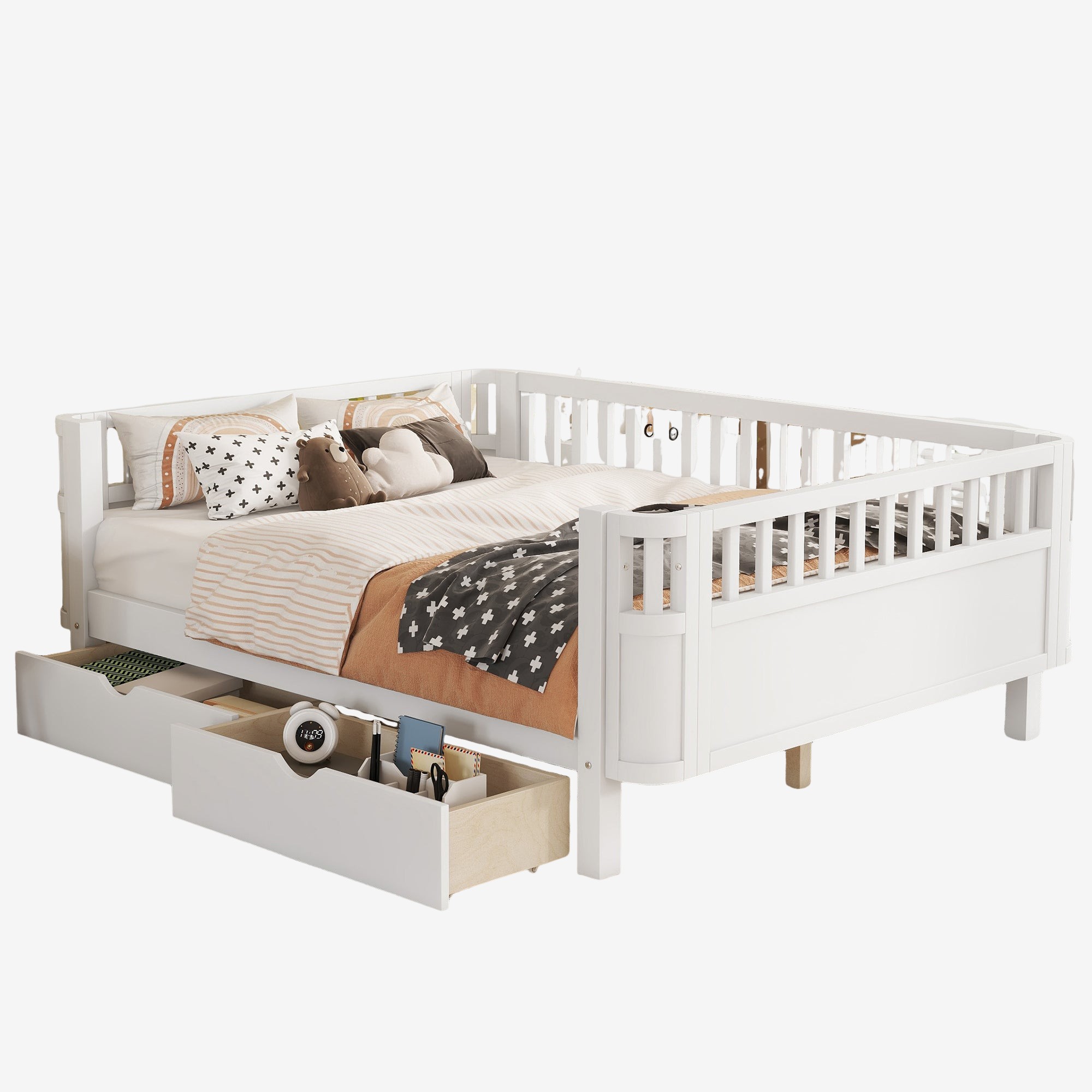 Full Size Wood Platform Bed for Kids, Wood Low Profile Full Bed with ...
